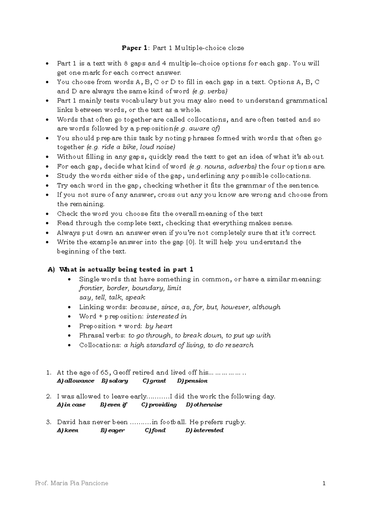 Paper 1: Multiple Choice Cloze Exercises for Vocabulary Testing - Studocu