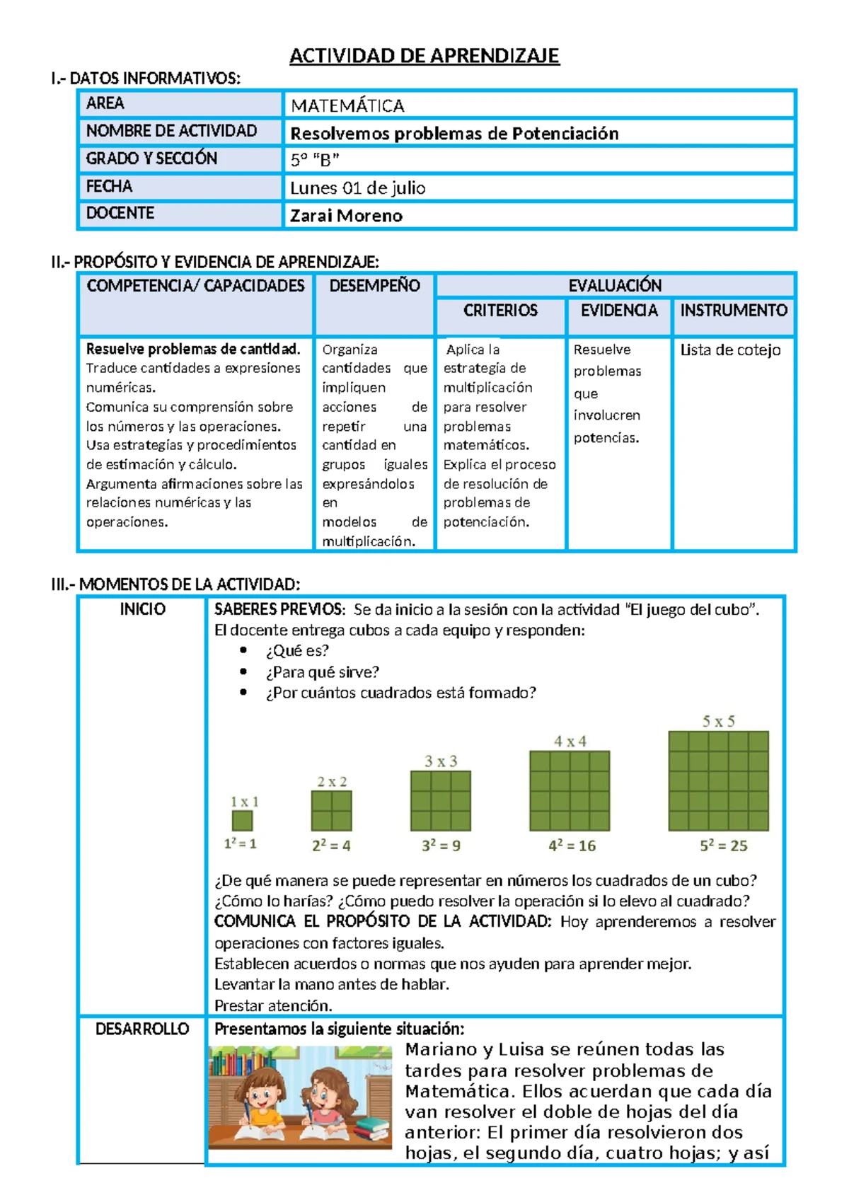 Sesión de aprendizaje: Multiplicación y división - 5to grado primaria - Studocu
