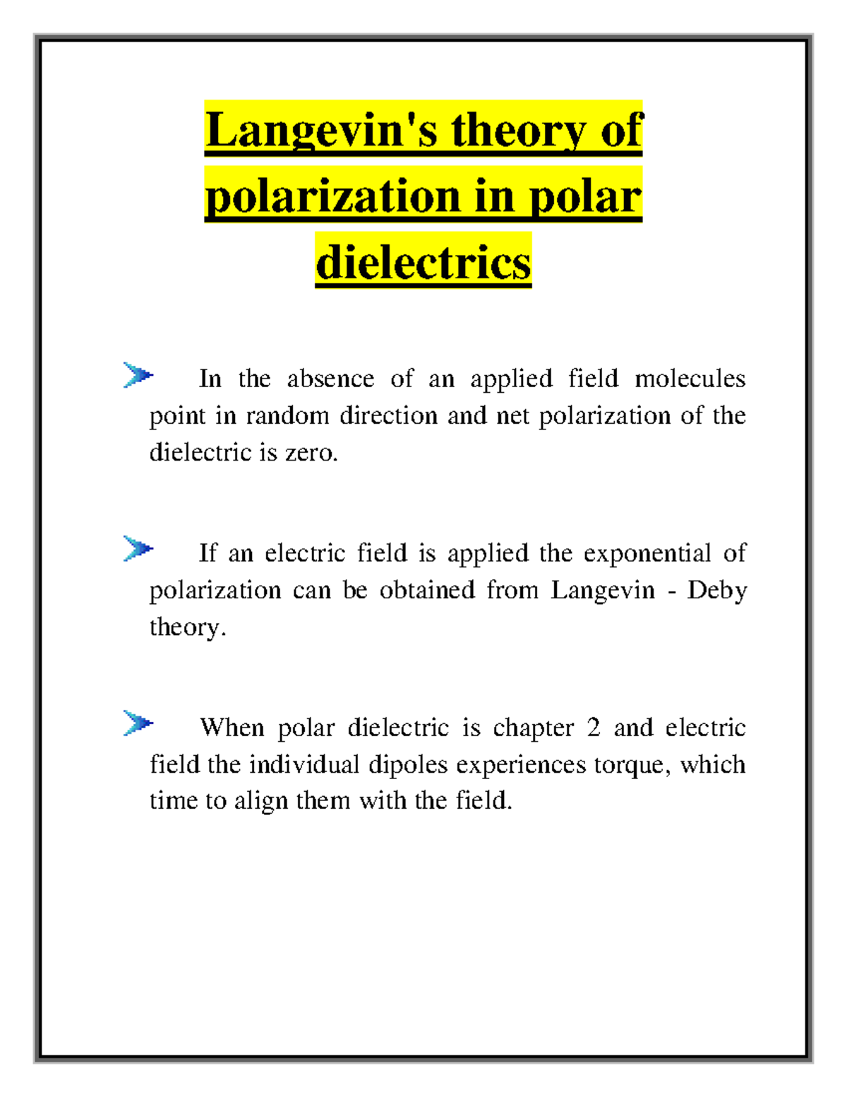 Chapter 1 - Langevin's theory of polarization in polar dielectrics ...