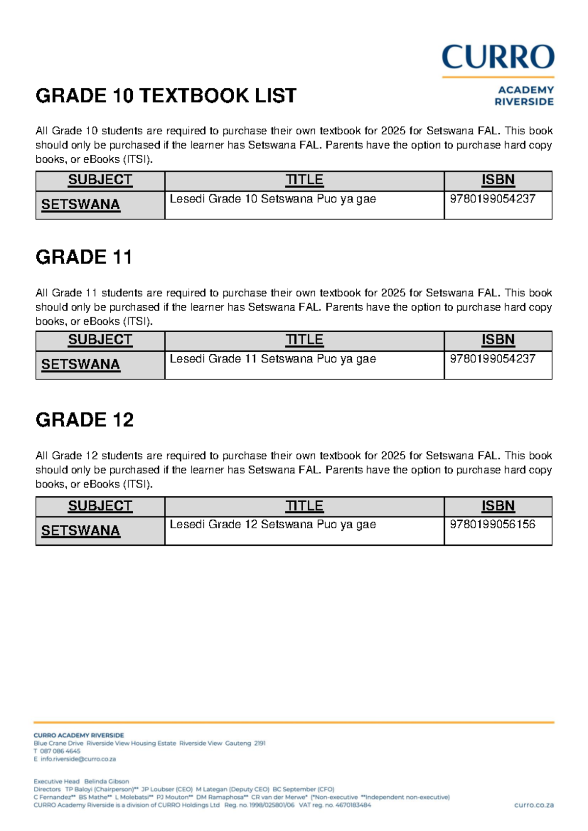 Grade 10-12 Setswana Textbooks List for 2025 - Studocu