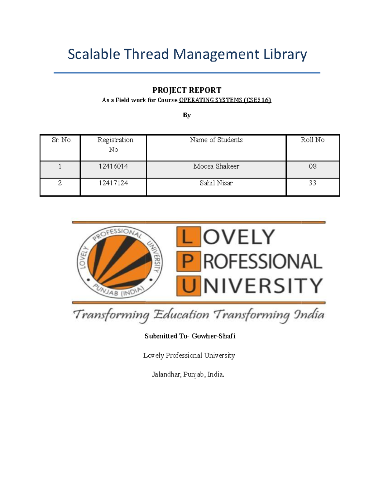 Scalable Thread Management Library Project Report (CSE316) - Studocu