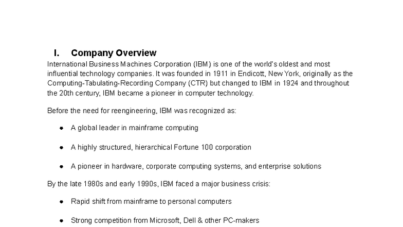 Company Overview - I. Company Overview International Business Machines ...