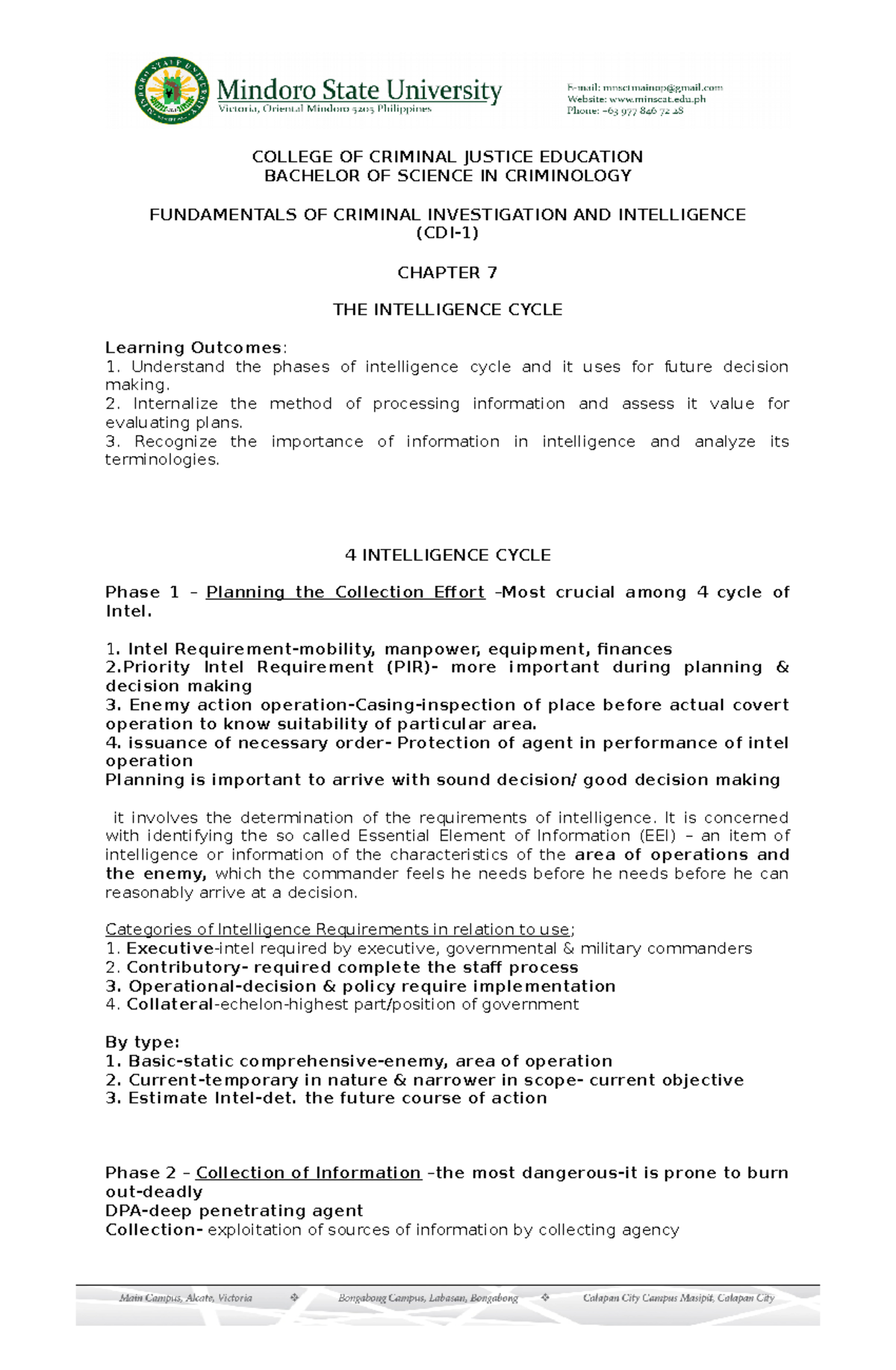 CDI 1 Chapter 7 8 for Crim - COLLEGE OF CRIMINAL JUSTICE EDUCATION ...