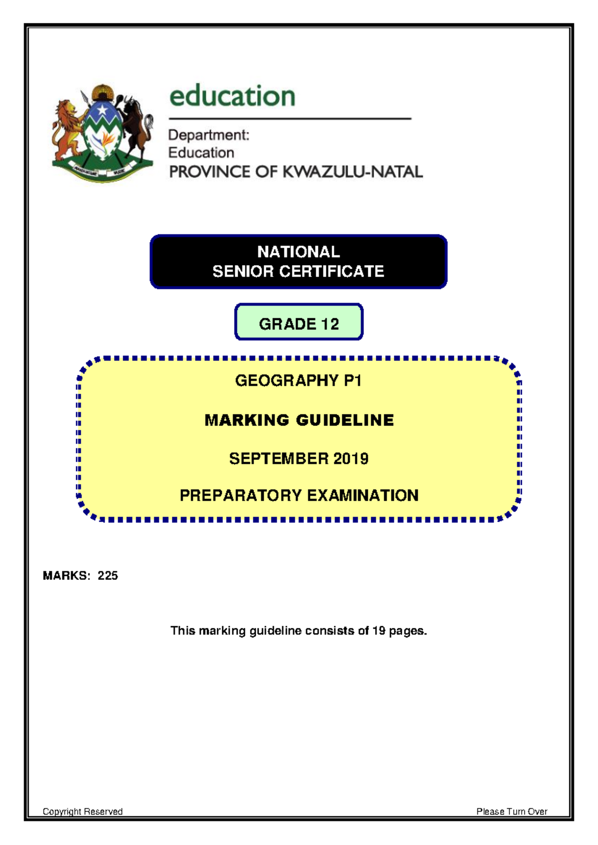 Geography P1 September 2019 Grade 12 Marking Guideline Memo - Studocu