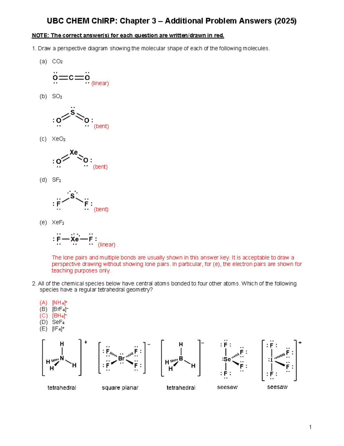 UBC CHEM ChIRP: Chapter 3 Additional Problems Answers (2025) - Studocu