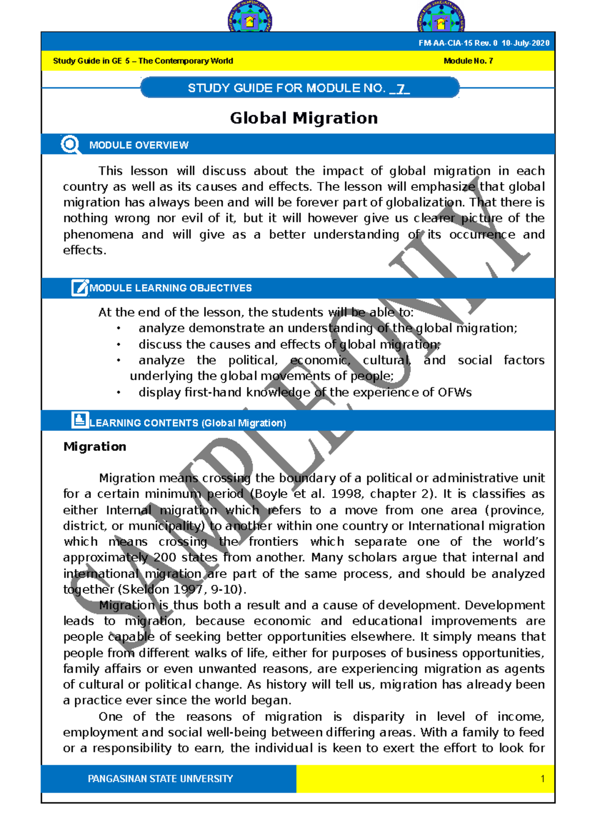 GE 5 SG Global Migration - 7 Global Migration MODULE OVERVIEW This ...