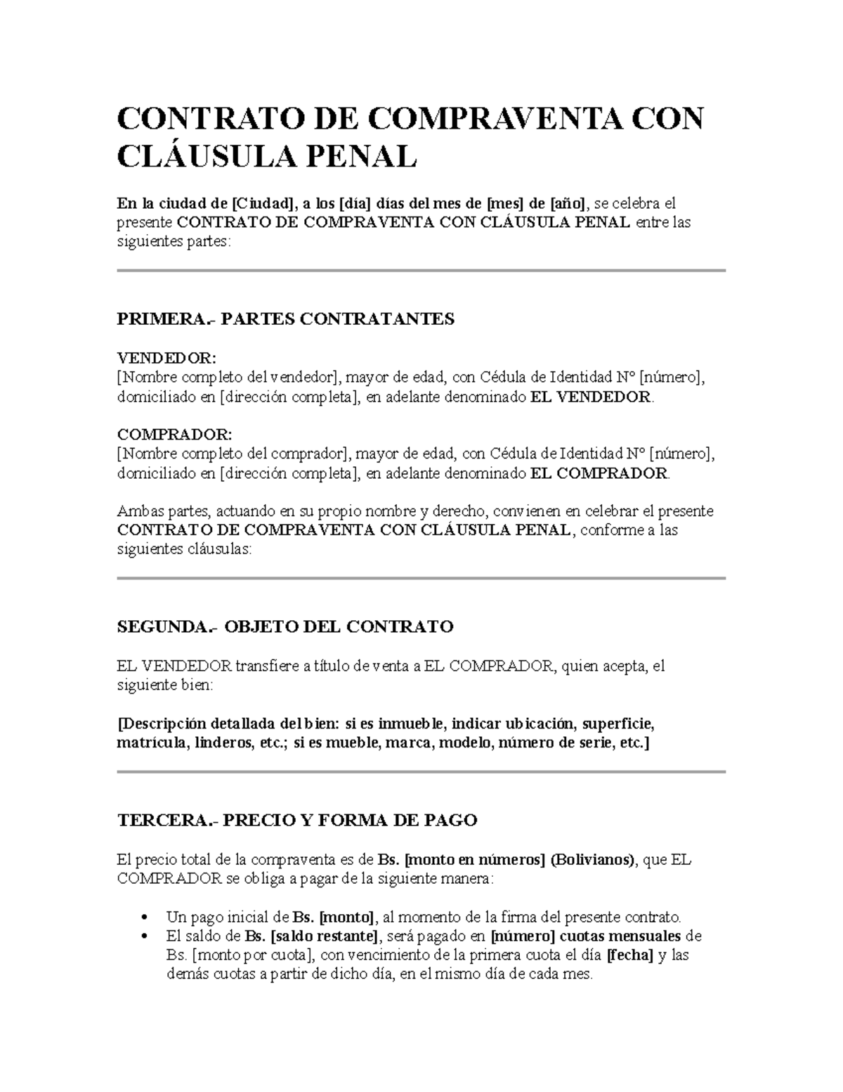 Contrato de Compraventa con Cláusula Penal: Detalles y Condiciones ...
