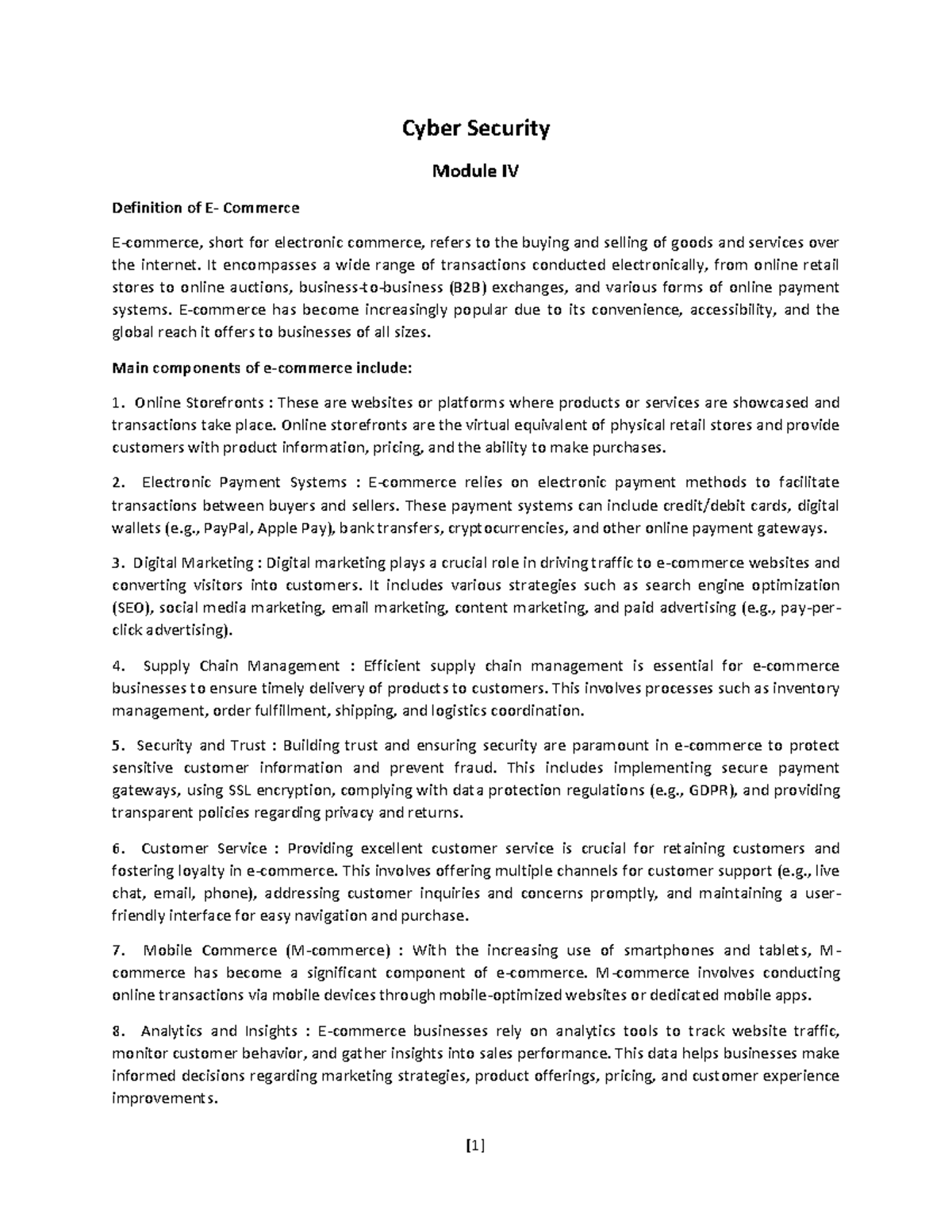 Cyber Security - Module IV: E-Commerce Essentials and Security Measures ...