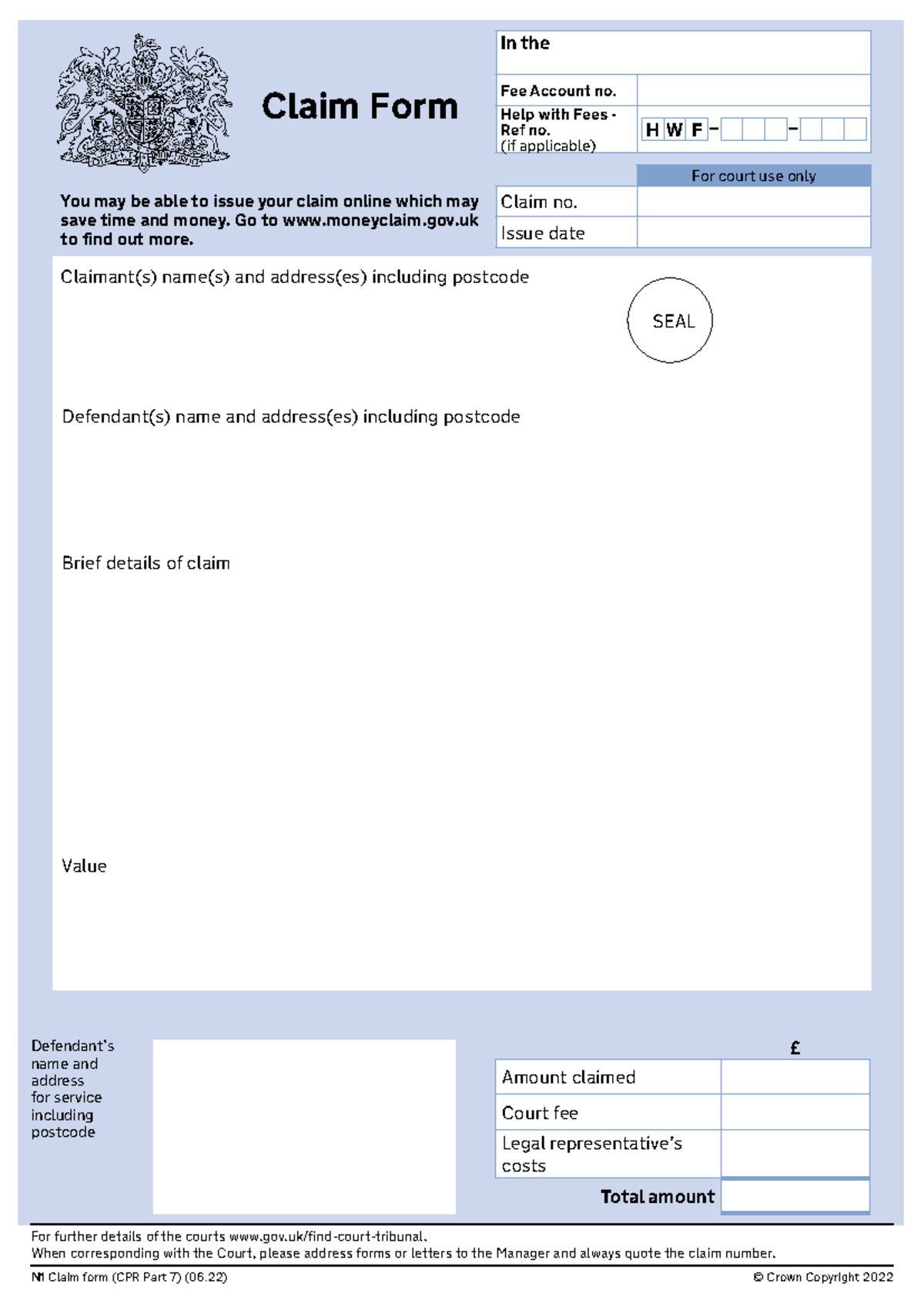 N1 - N1 FORM EMPTY VERSION FOR PRINT OUT TO ANNOTATE - N1 Claim form ...