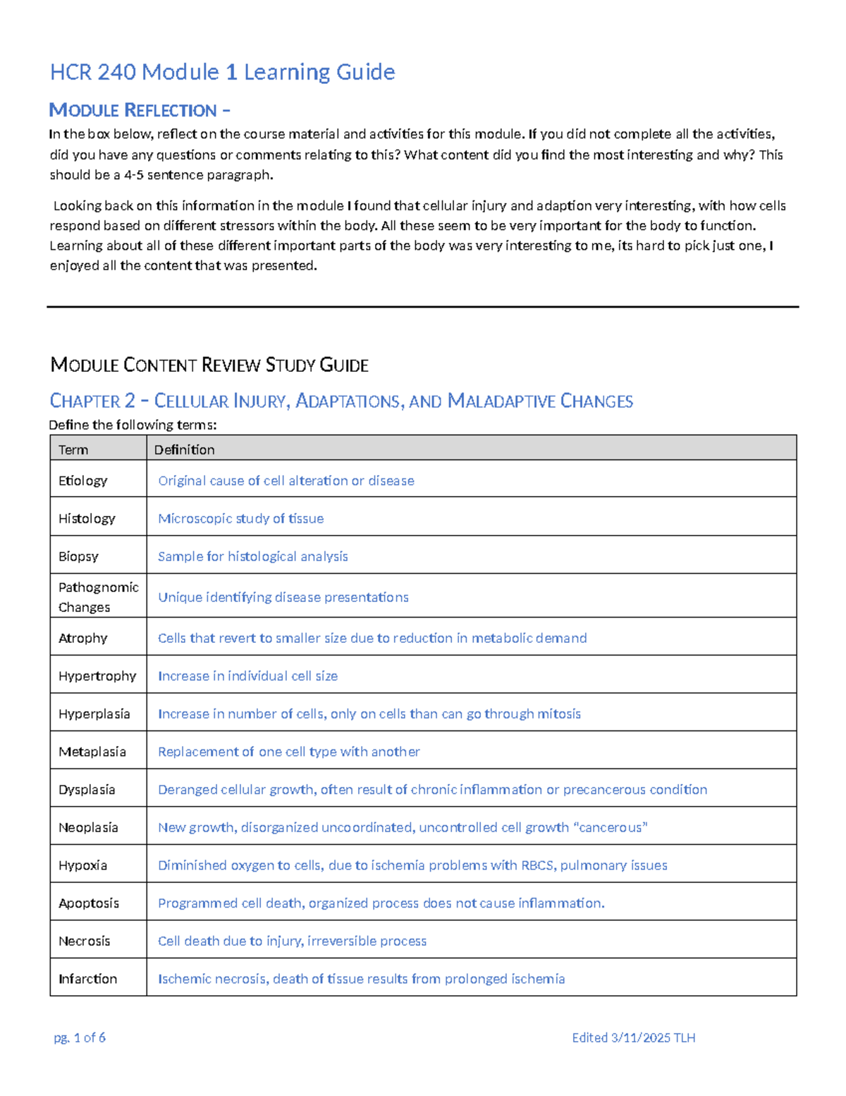 HCR 240 Module 1 Learning Guide: Reflections on Cellular Injury ...
