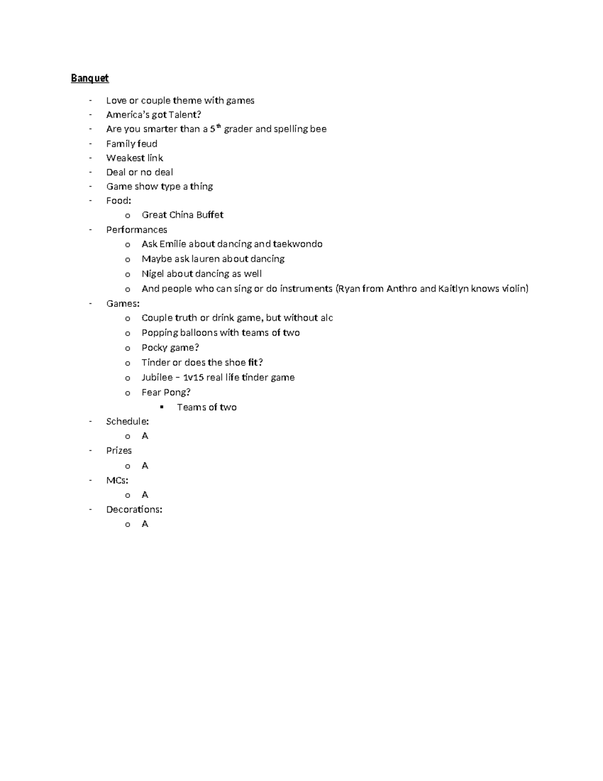 Banquet Ideas and Games for Couples - Lecture 12 - Studocu