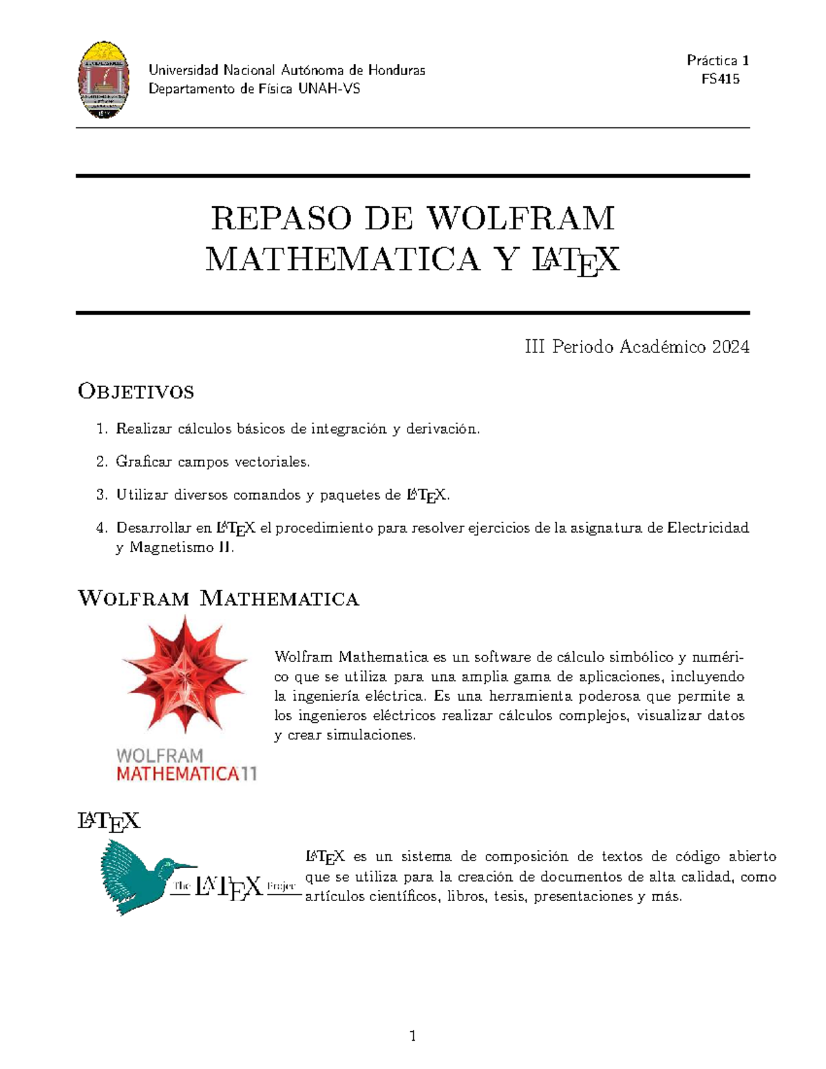 Práctica 1 FS415: Repaso de Wolfram Mathematica y LaTeX - Studocu