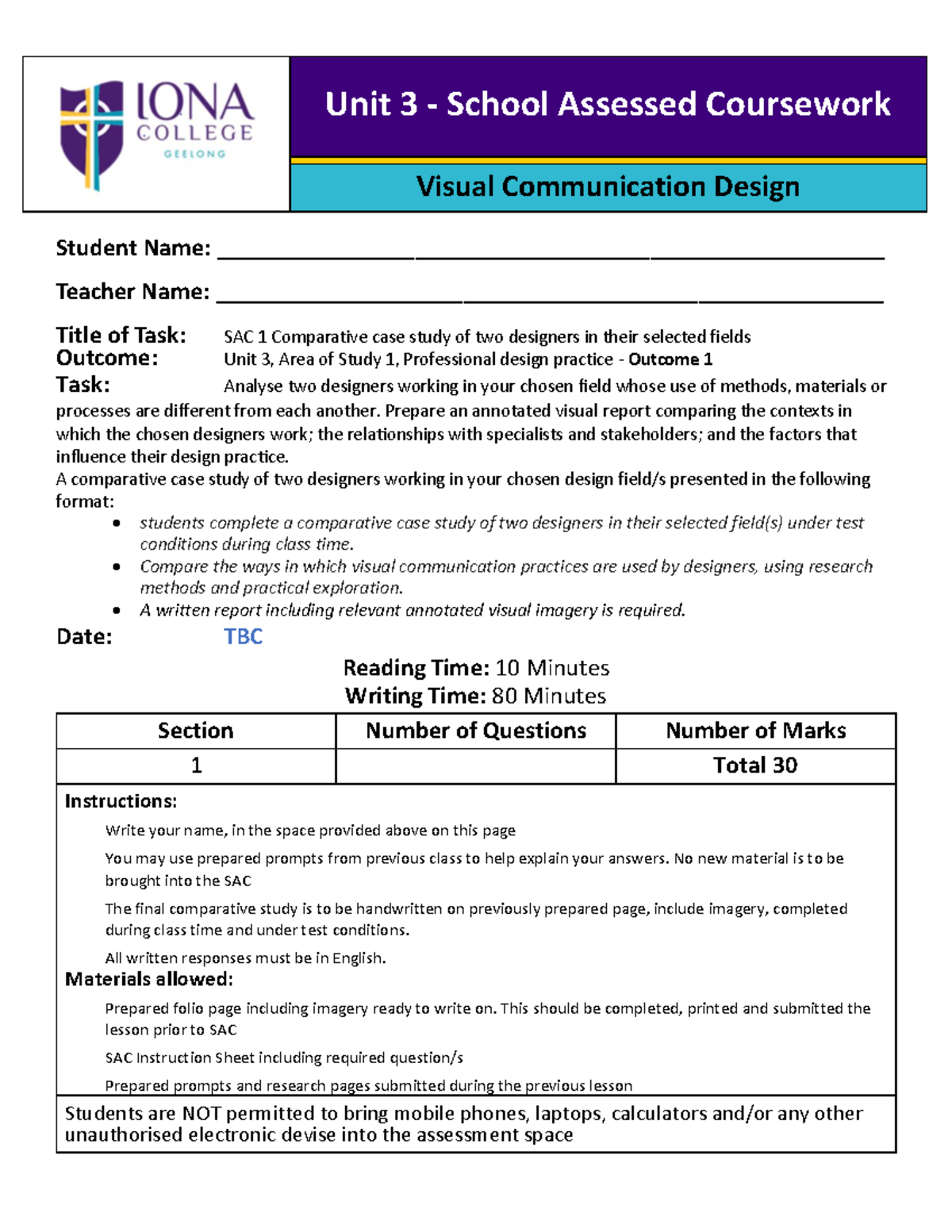 Unit 3 VCD AOS 1 SAC 1: Comparative Case Study of Designers - Studocu