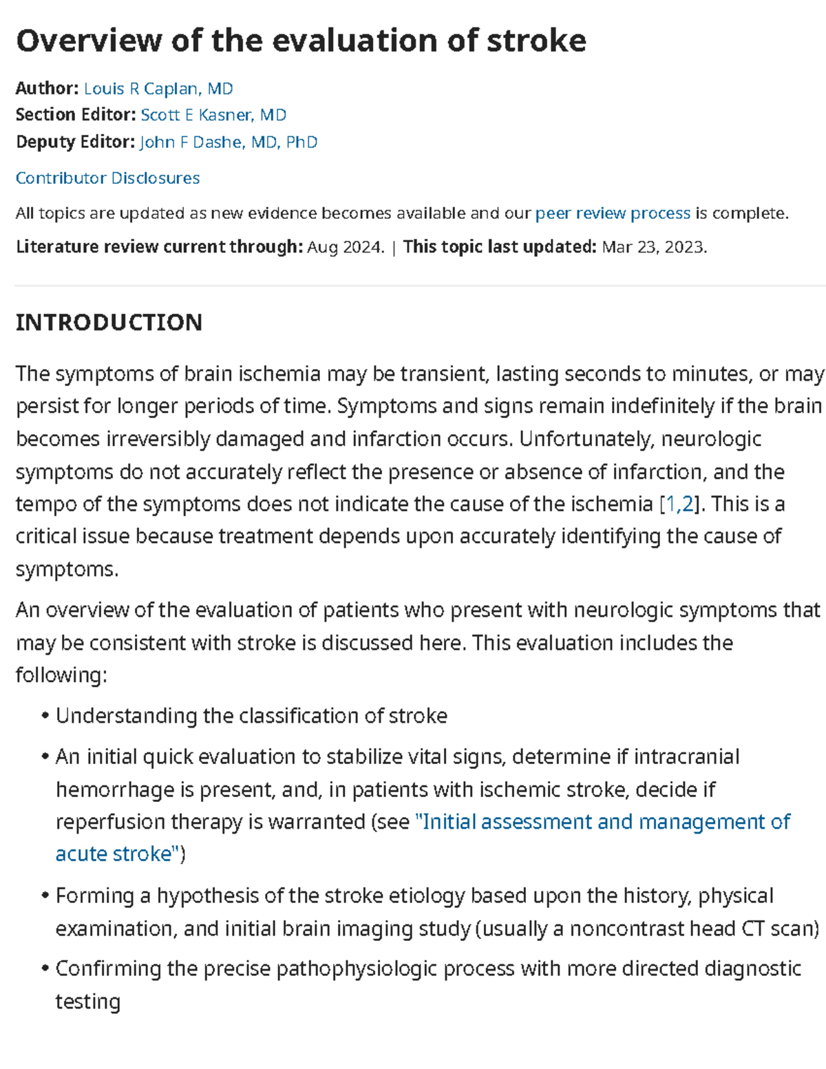 Evaluation of Stroke: Overview and Classification (MED 101) - Studocu