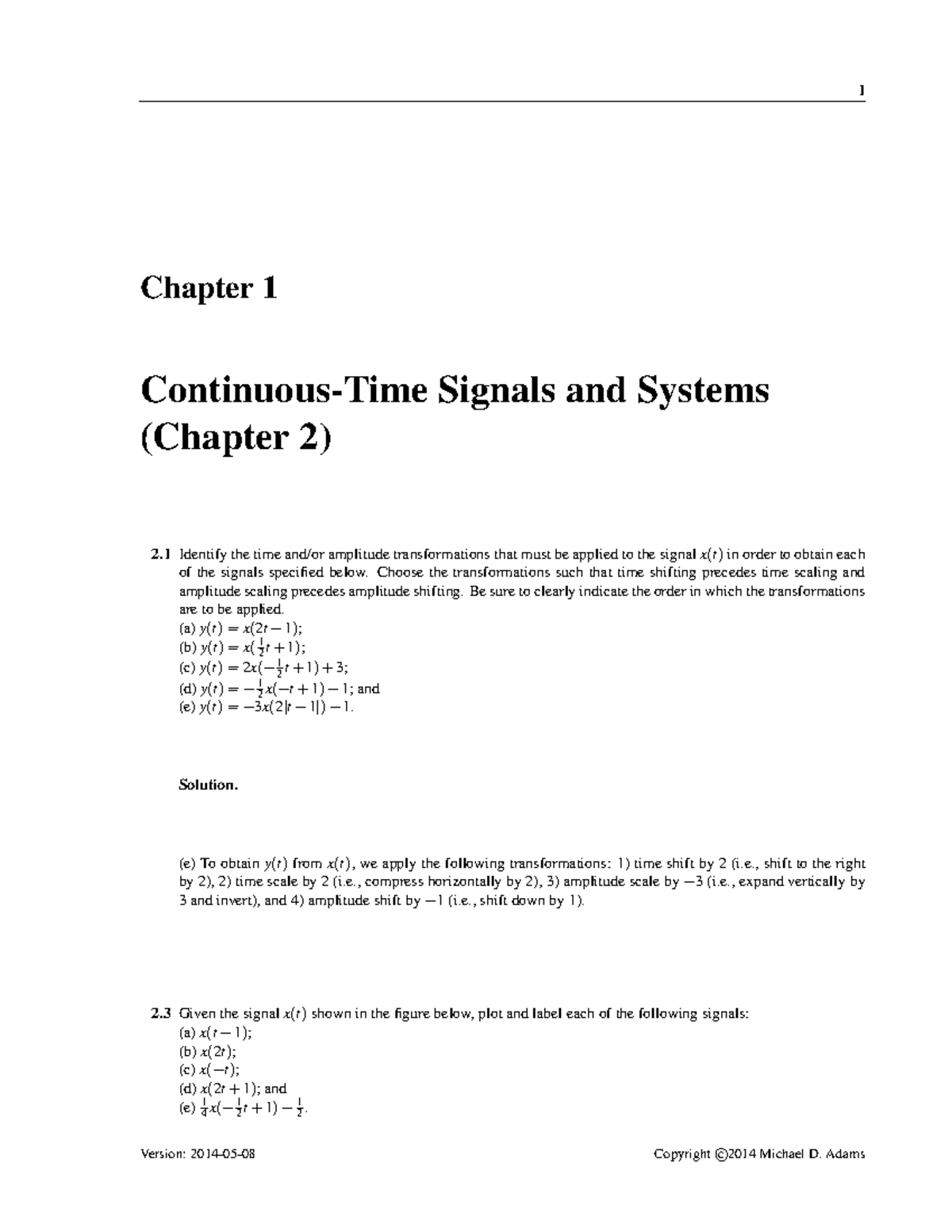 Book Solutions for Continuous Time Signals and Systems (Chapter 2) - Studocu