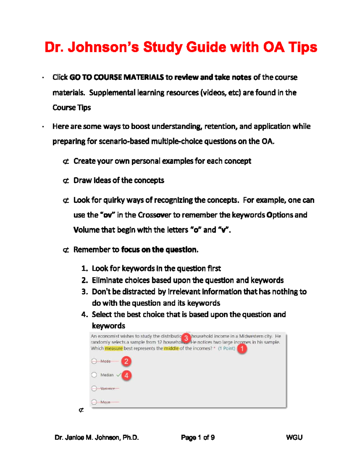Dr. Johnson's Study Guide for OA Preparation and Tips - Studocu