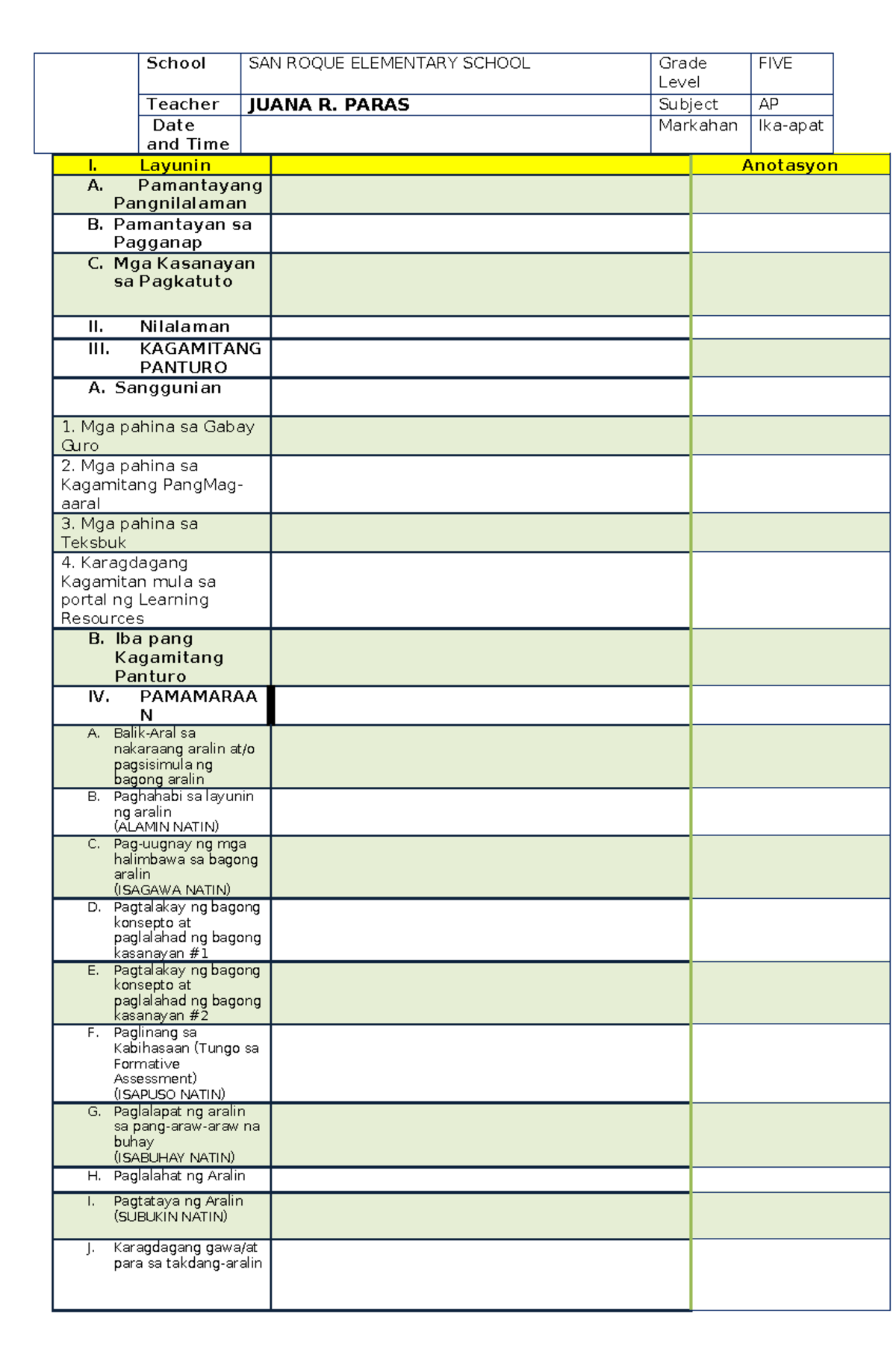 DLP Matatag Template for Grade 5 AP Lessons - Studocu