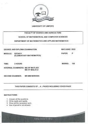 SSTA011 - UL - Elementary Mathematics - Studocu
