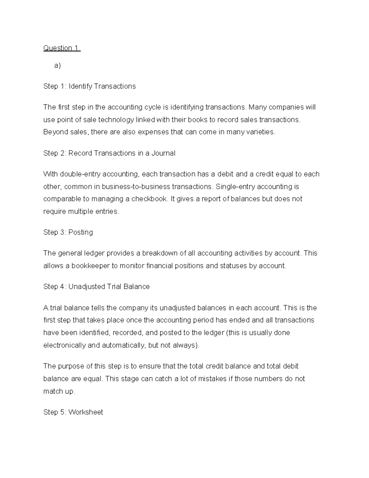 Accounting IUM - Assignment on Accounting Cycle Steps and Transactions ...