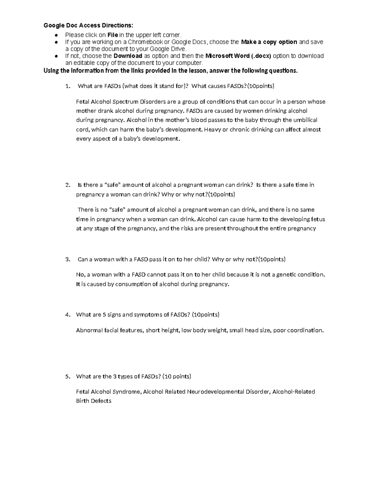 Copy of Health Module Five Lesson One Assignment - Google Doc Access ...