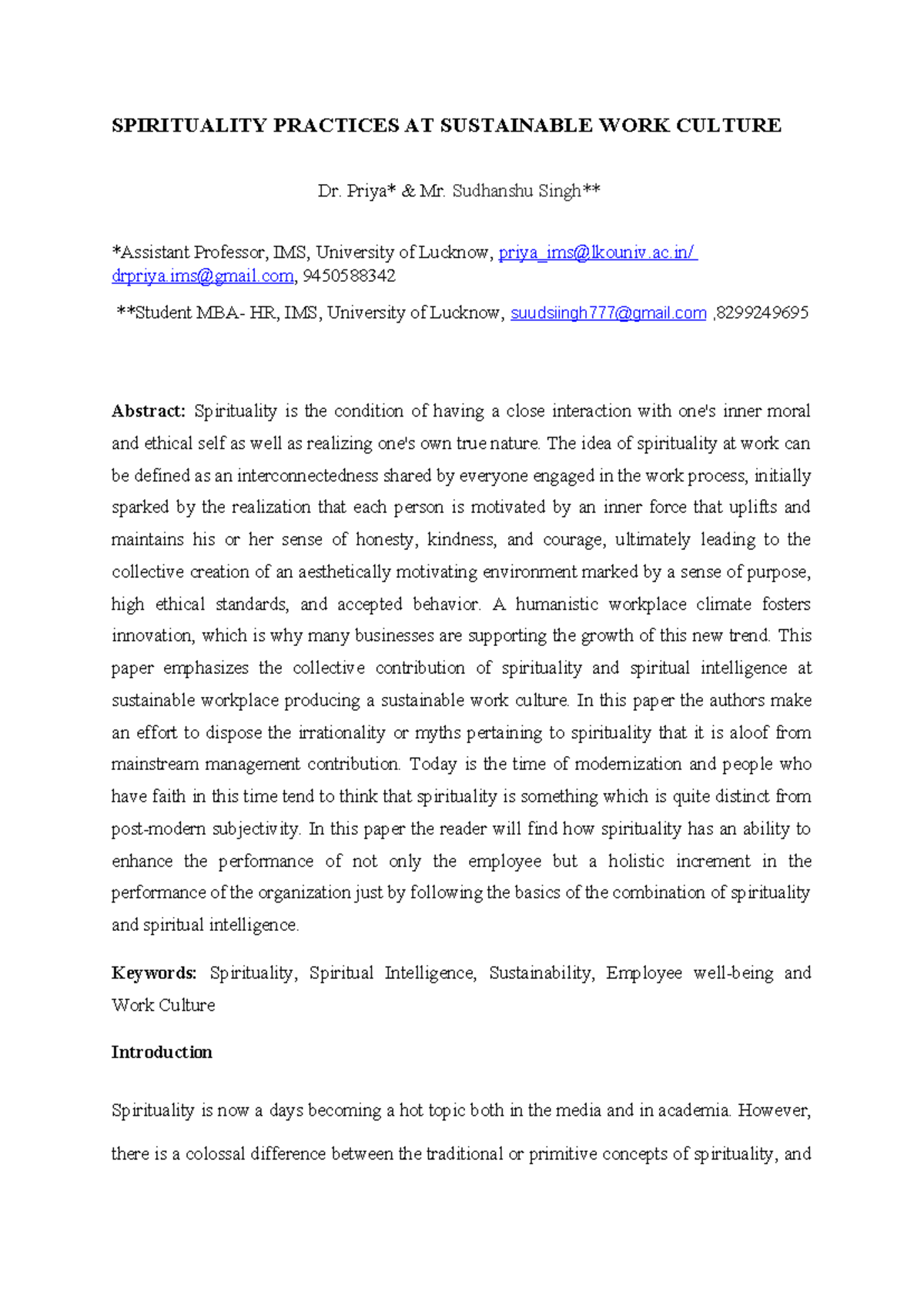 Spirituality Practices in Sustainable Work Culture: Insights & Impacts ...