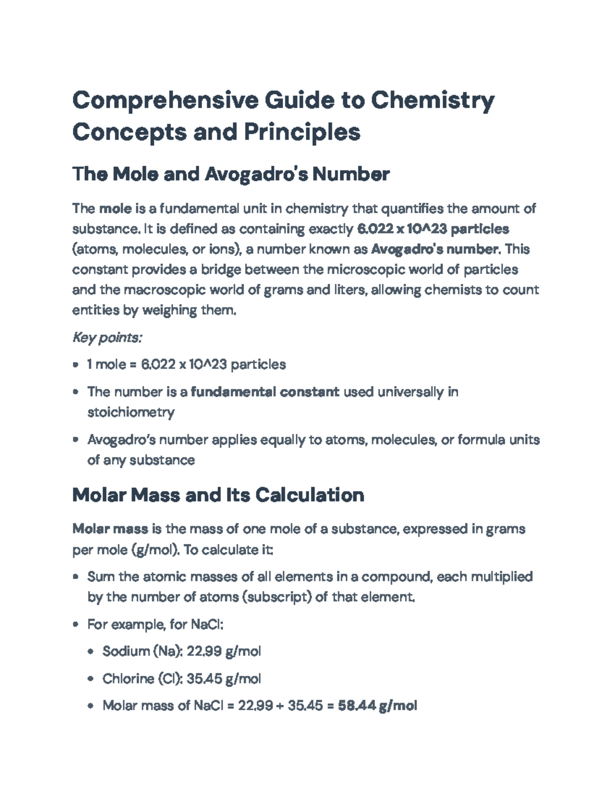 Comprehensive Chemistry Concepts: Mole, Reactions, and Measurements ...