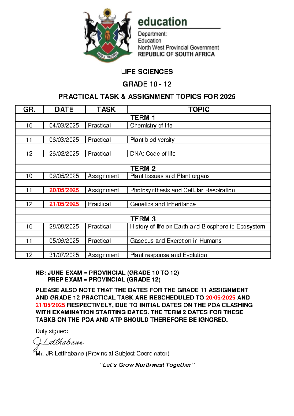 LIFE Sciences G10-12 Practical & Assignments Topics 2025 Update - Studocu