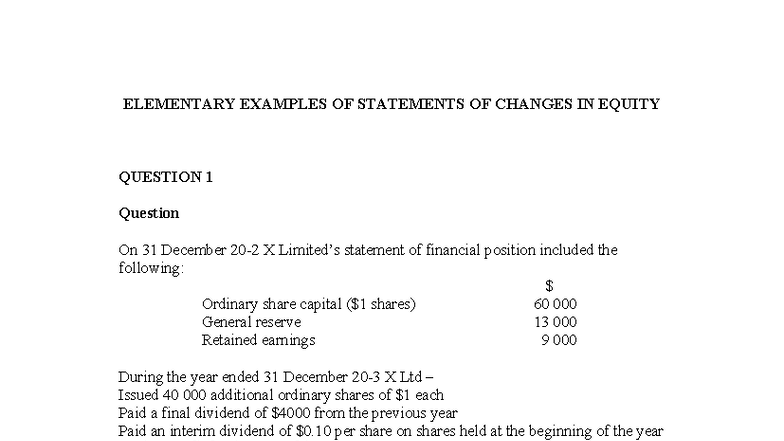 STATEMENTS OF CHANGES IN EQUITY: EXAMPLES & SOLUTIONS (FIN 101) - Studocu