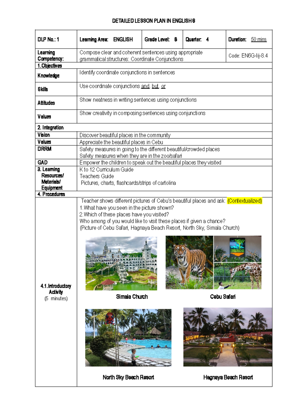 Dlp-english-6-1 compress - DETAILED LESSON PLAN IN ENGLISH 6 DLP No.: 1 ...