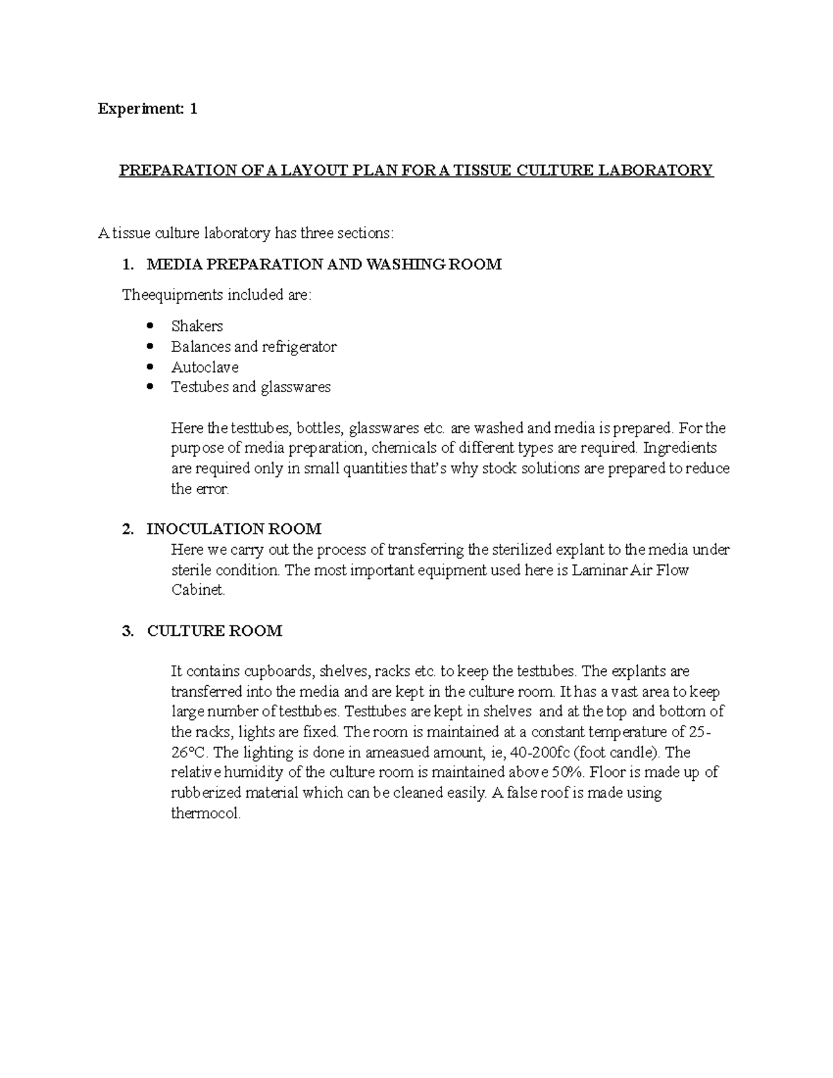 Tissue Culture Lab Setup: Key Components and Layout Overview - Studocu