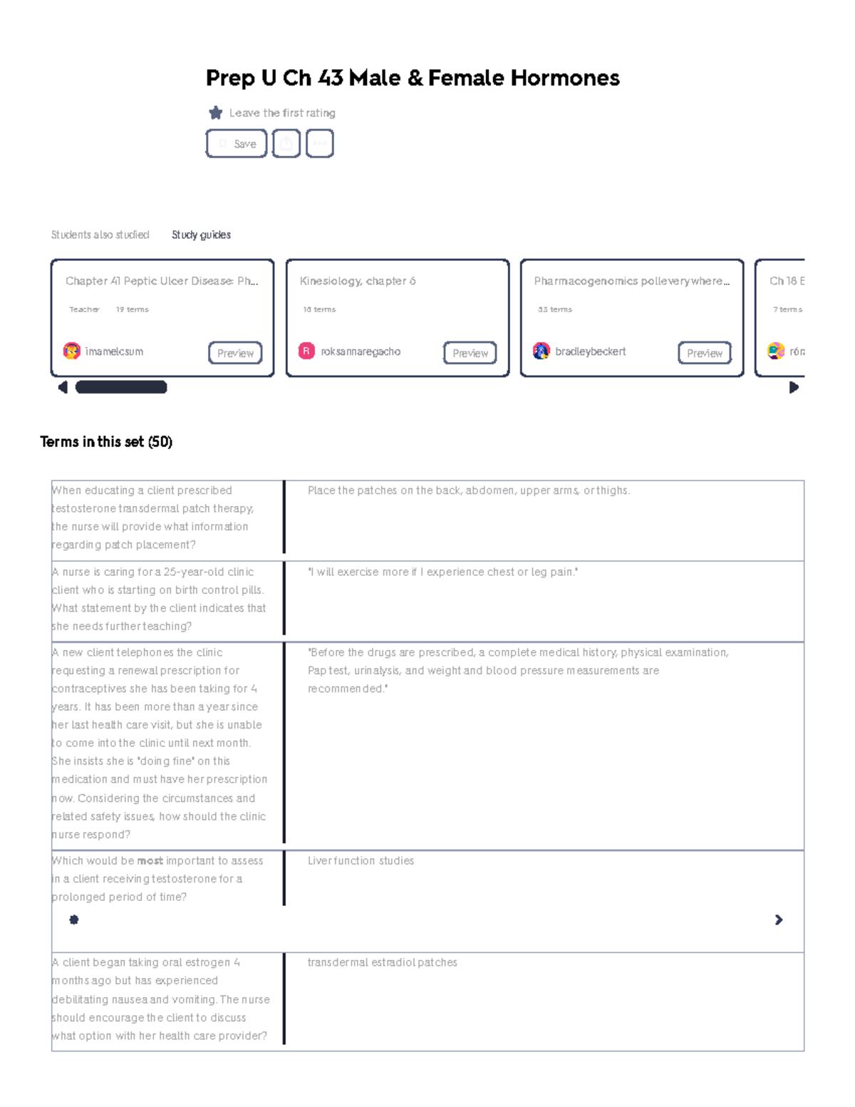 Prep U Ch 43 Male & Female Hormones Flashcards Quizlet - Prep U Ch 43 ...