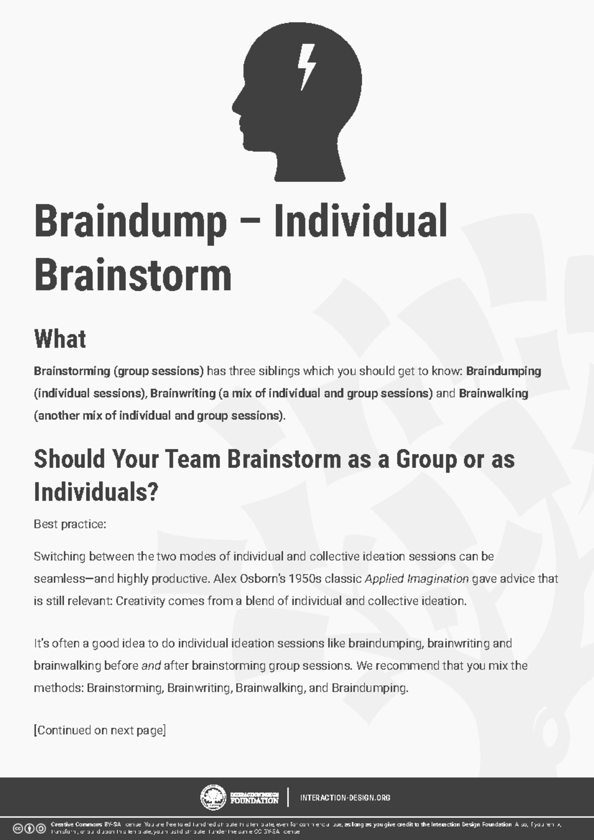 Braindump - Ideation - Braindump – Individual Brainstorm Brainstorming ...