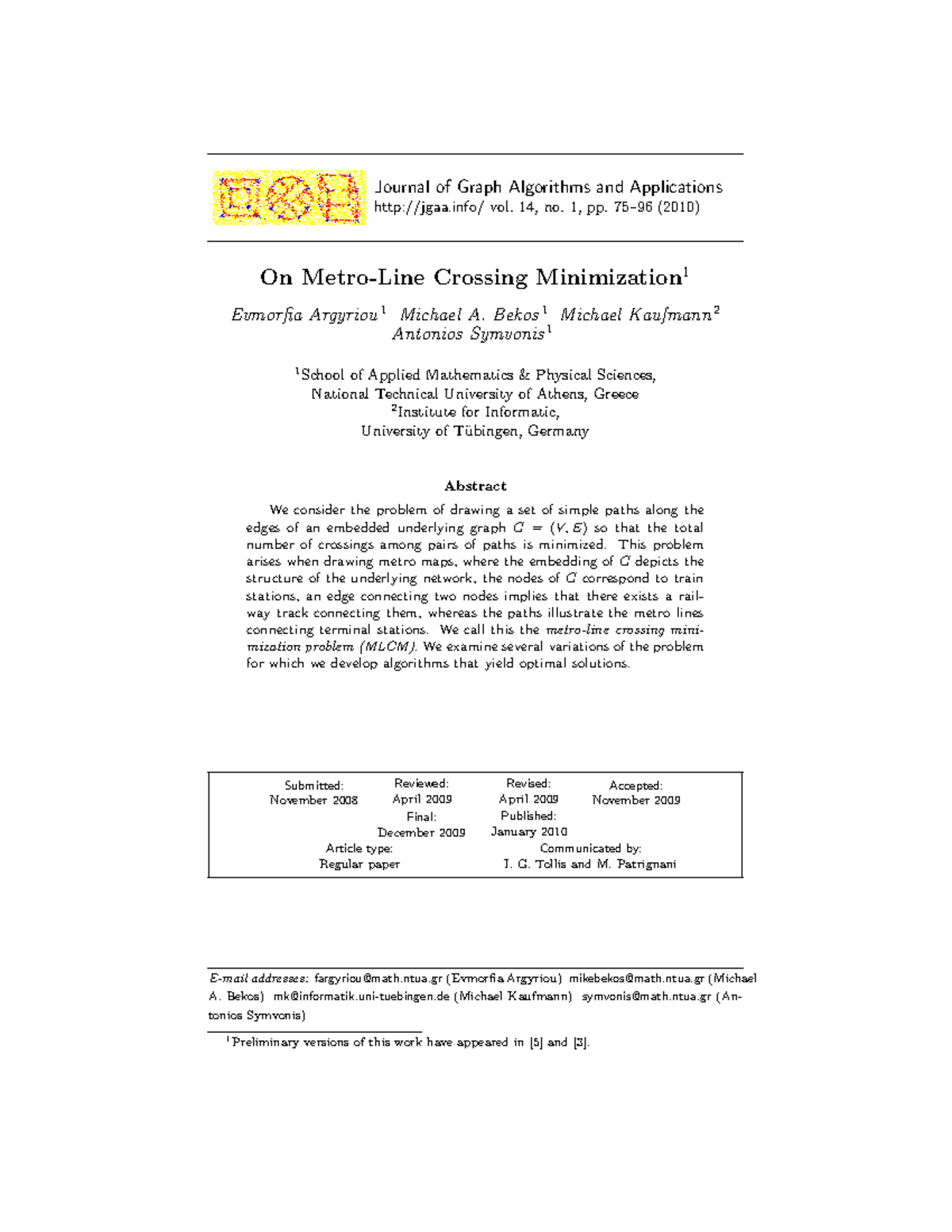 Metro-Line Crossing Minimization: Algorithms and Optimal Solutions ...
