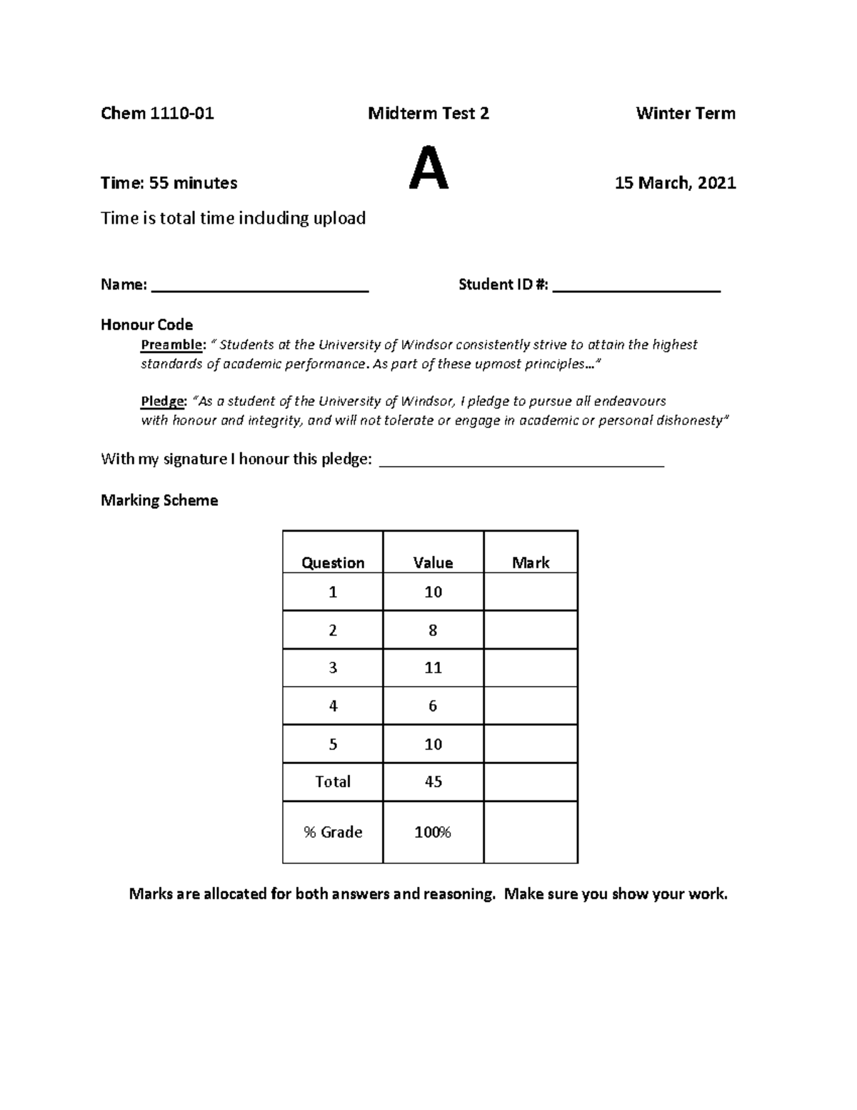 Chem 2021W M2a Midterm Test 2 - Exam Details and Questions - Studocu