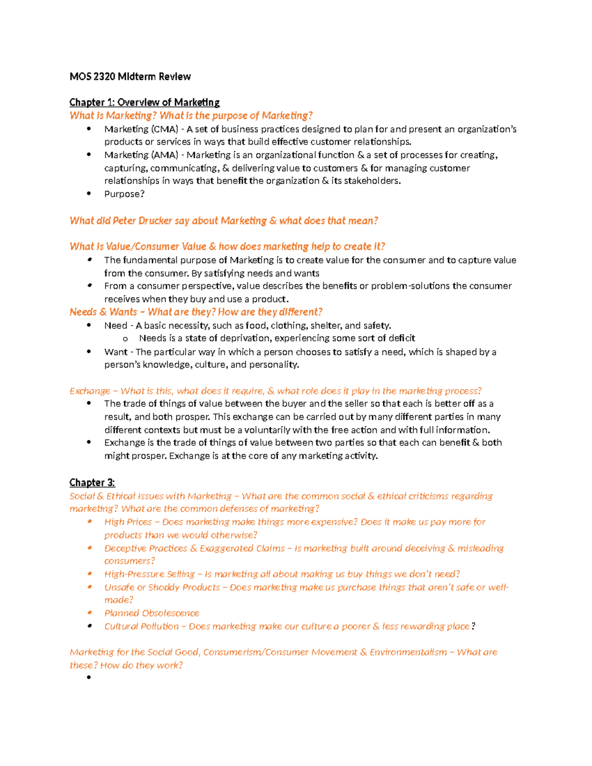 MOS 2320 Midterm Review: Key Concepts in Marketing Principles - Studocu