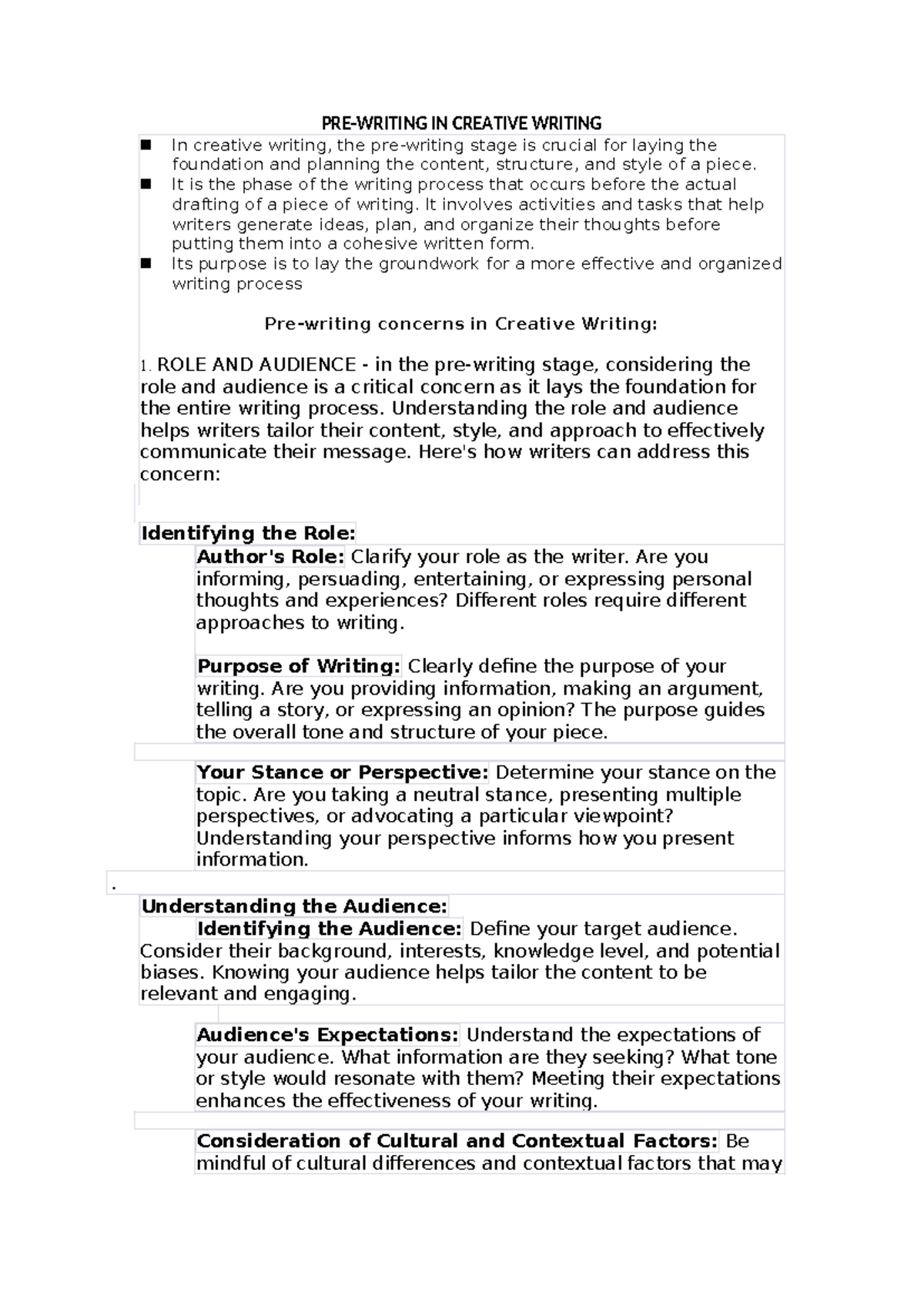 Creative Writing Pre-Writing Strategies: Summaries & Reviews - Studocu