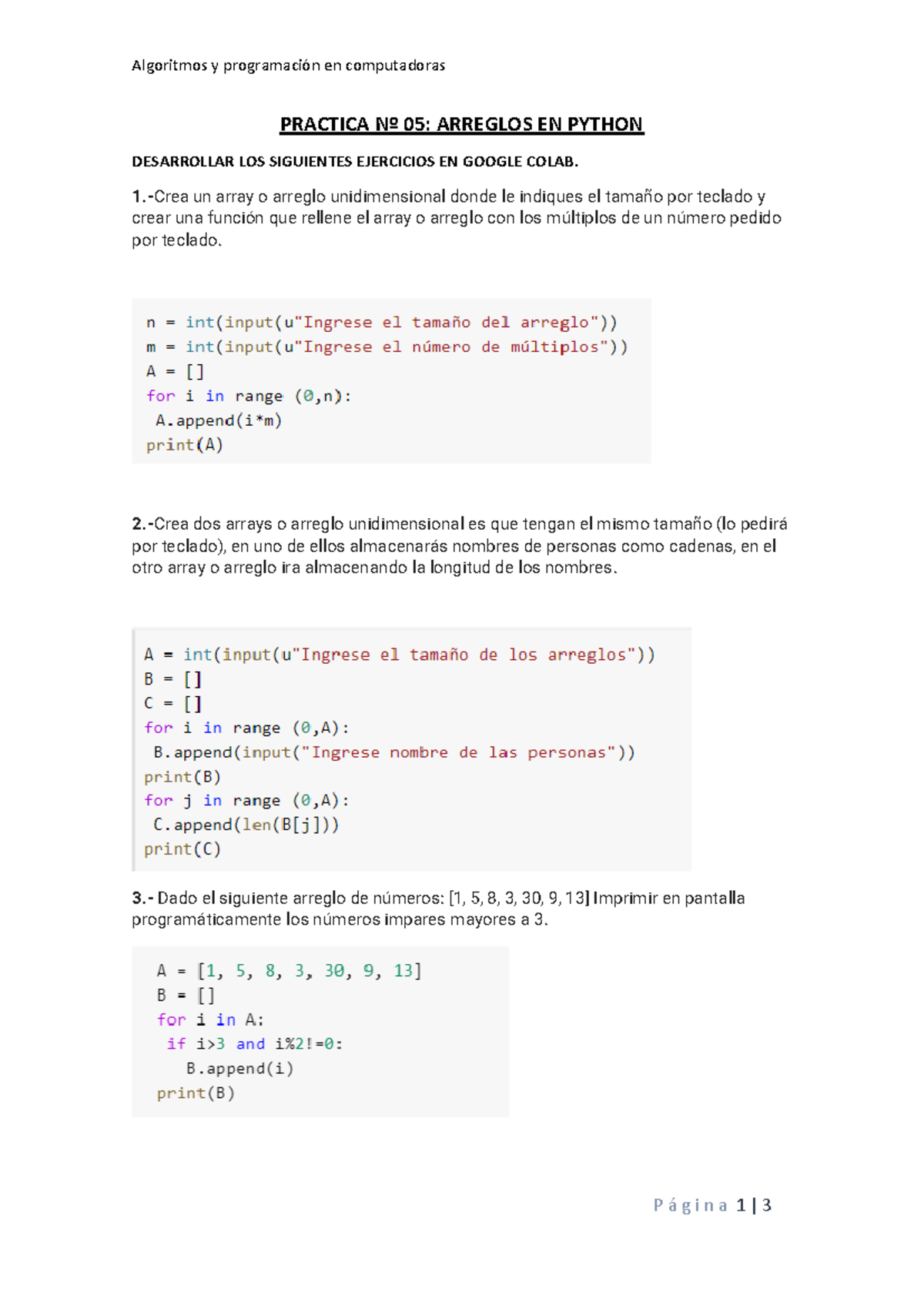 Practica Nº 05 Arreglos EN Python - Algoritmos y programaciÛn en ...