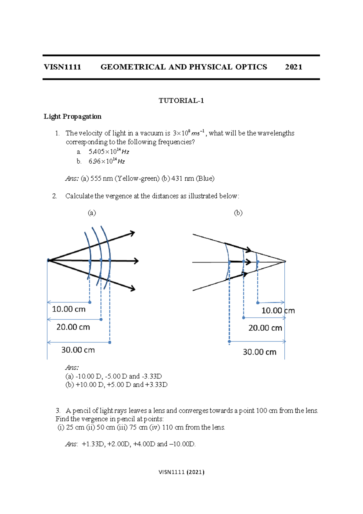 VISN1111 Tutorial 1 Problems 2021 - VISN1111 (2021) VISN1111 ...