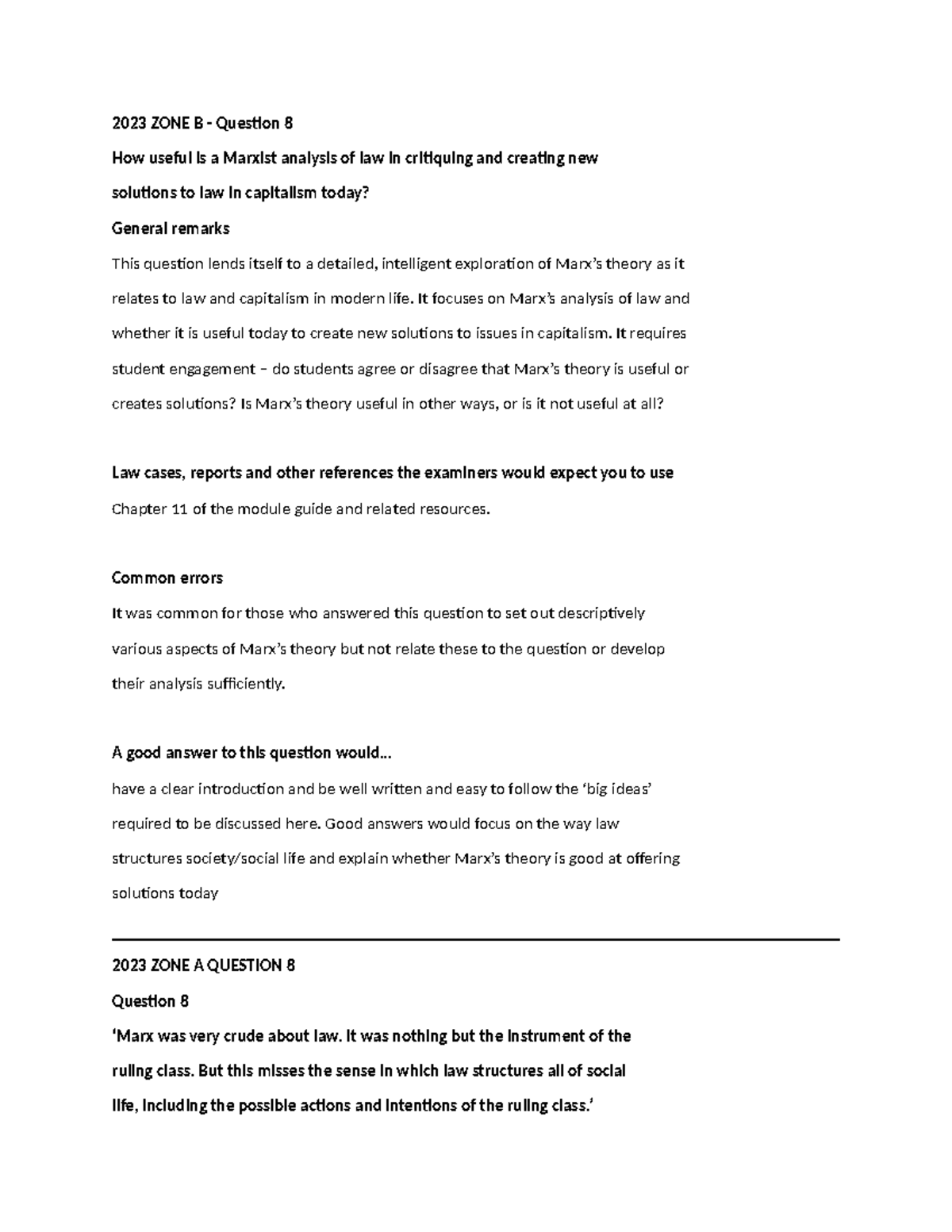 MARX Questions Compiled - 2023 ZONE B - Question 8 How useful is a ...