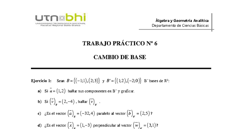Práctico 6: Cambio de Base en Álgebra y Geometría Analítica - Studocu