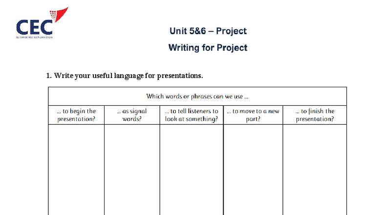 Discover 4 - Unit 5&6 - Wrap-up & Project - Writing for Project - Write ...