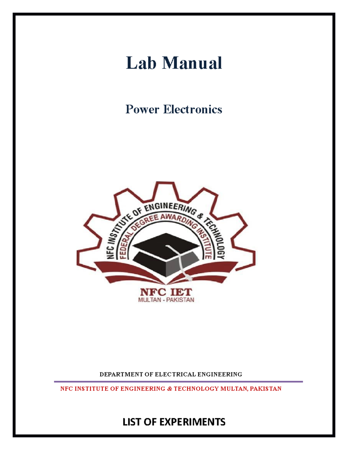 Updated Lab Manual Power Electronics - Lab Manual Power Electronics ...