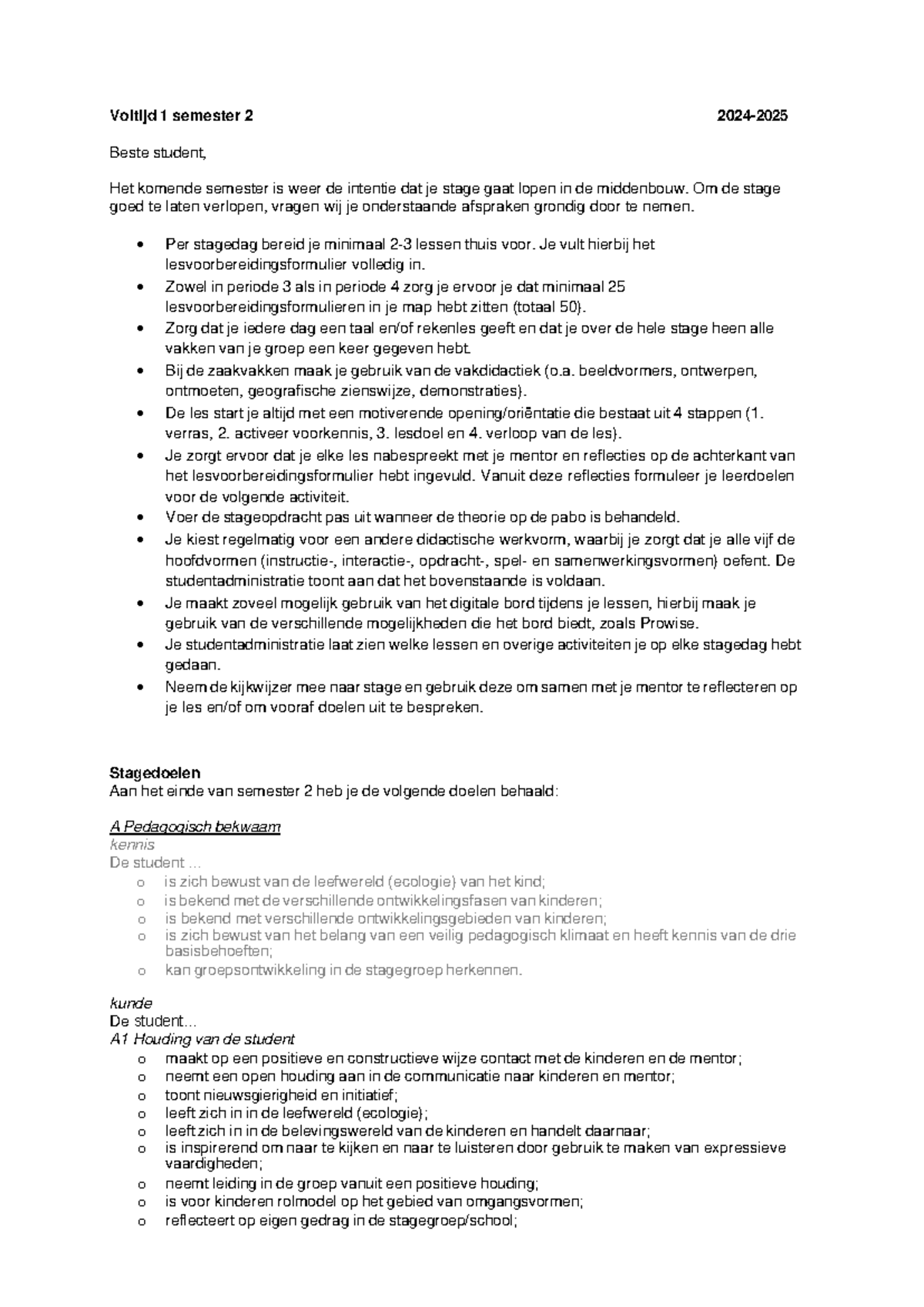 PABO 1 - Stageopdrachten Periode 3 - Semester 2 (2024-2025) - Studeersnel