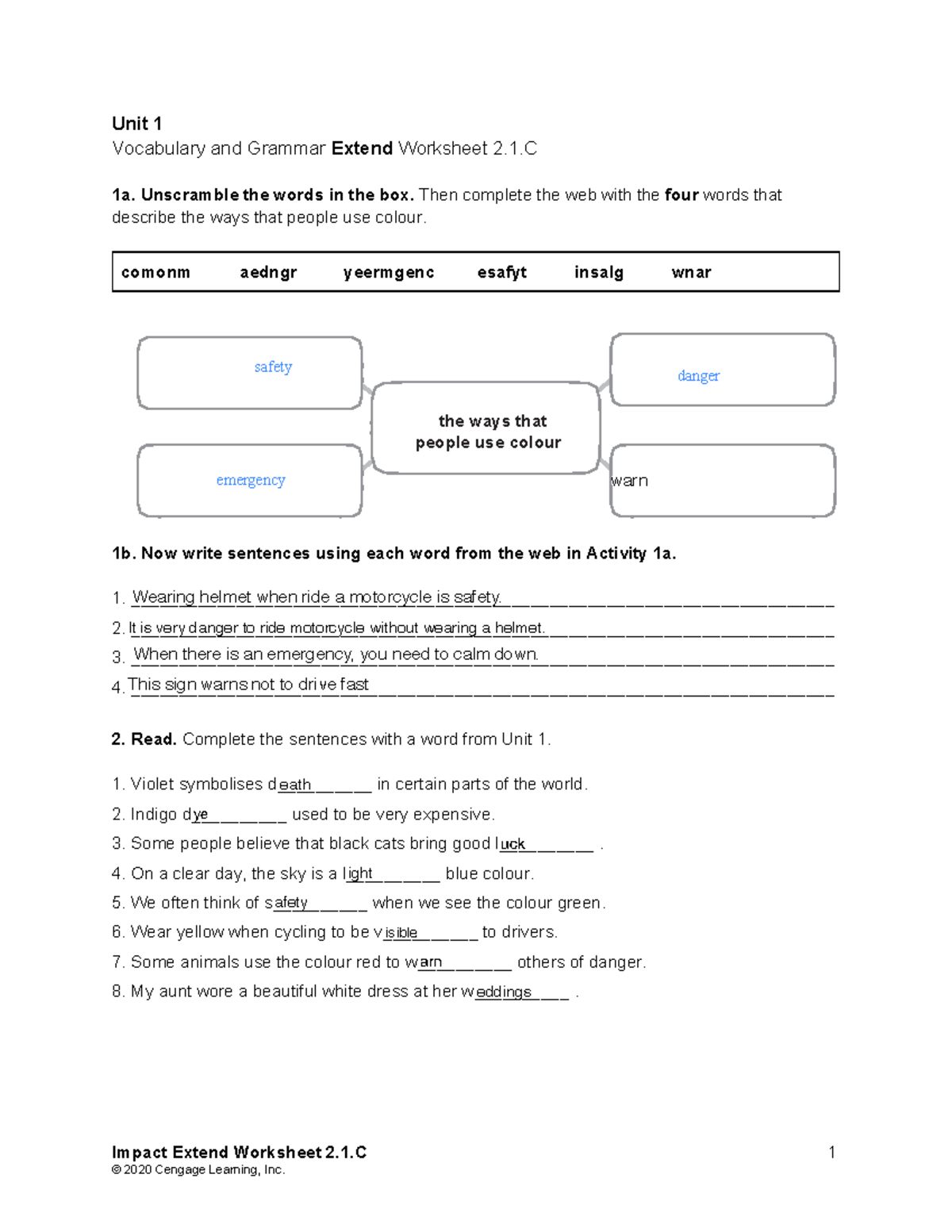 Impact 2 Unit 1 Vocabulary & Grammar Extend Worksheet 2.1 - Studocu
