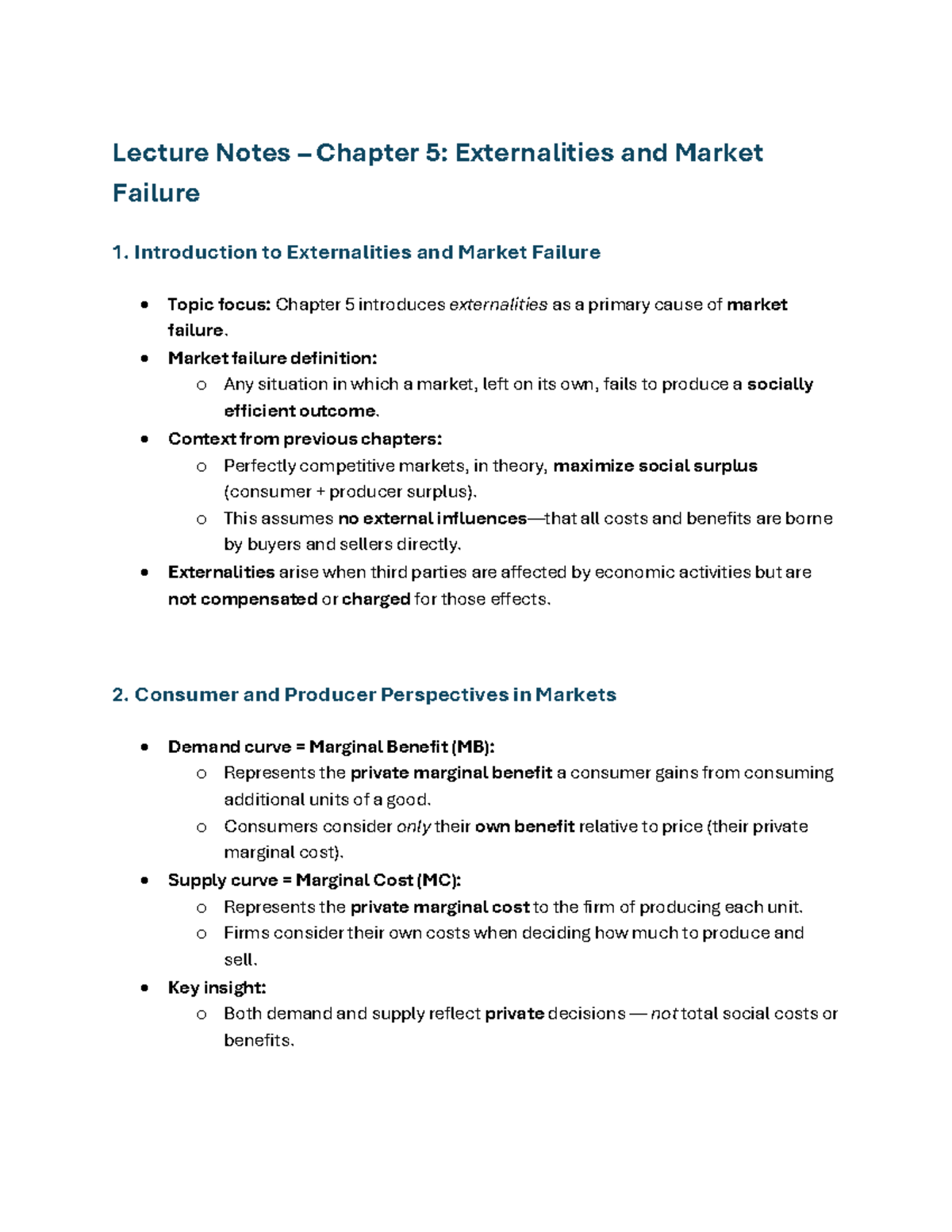 Lecture Notes: Chapter 5 - Externalities & Market Failure in Econ - Studocu