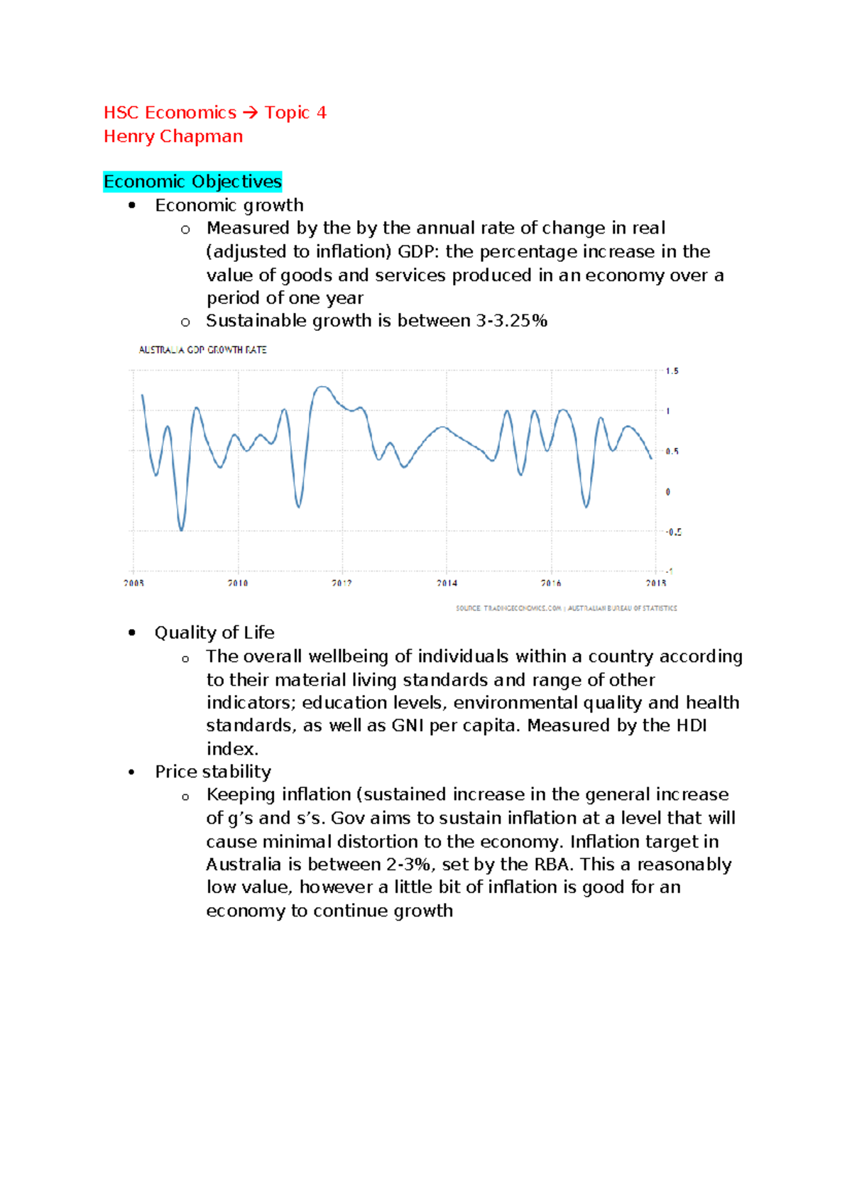 HSC Economics Topic 4 notes on economic objectives and policies - Studocu