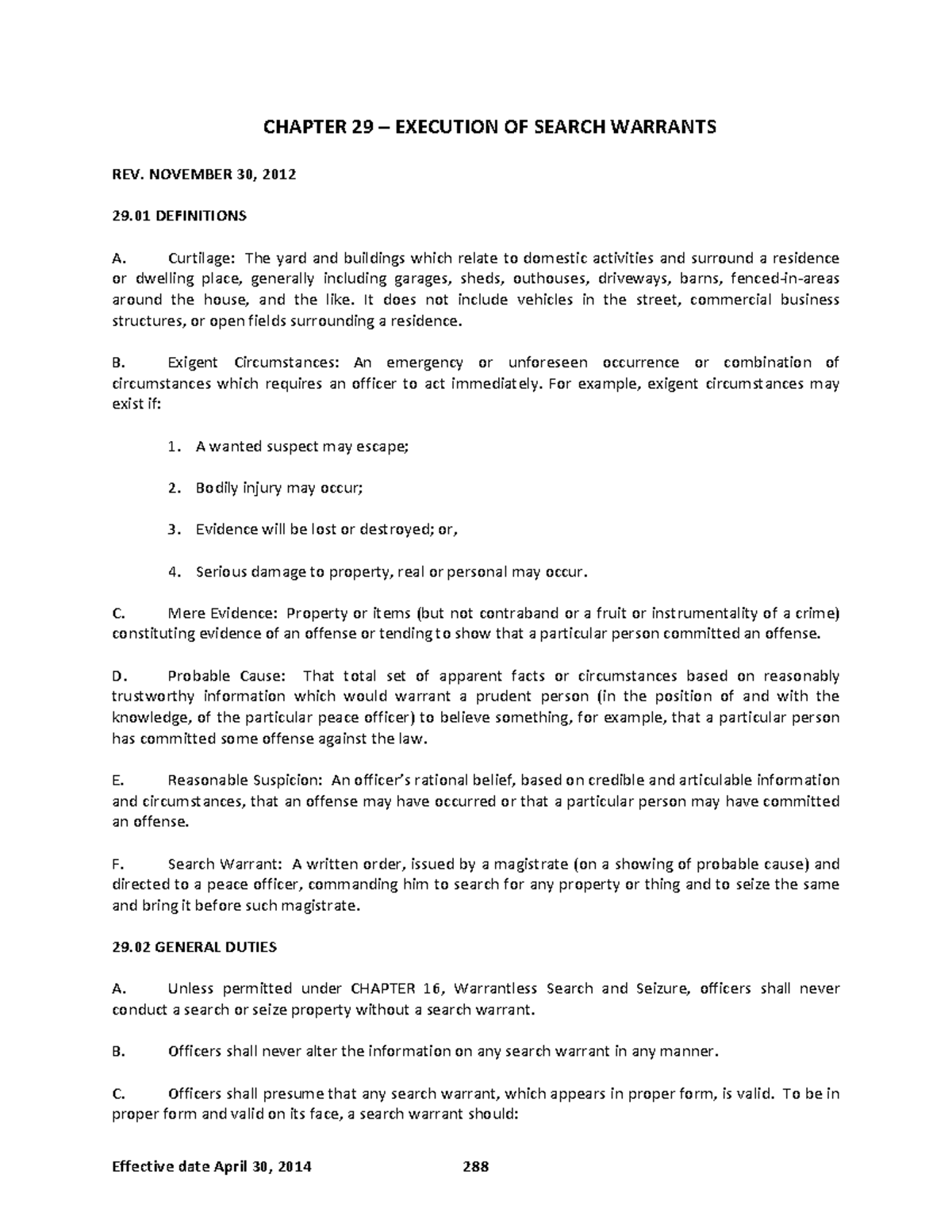 CH29: Search Warrant Execution Procedures and Officer Guidelines - Studocu