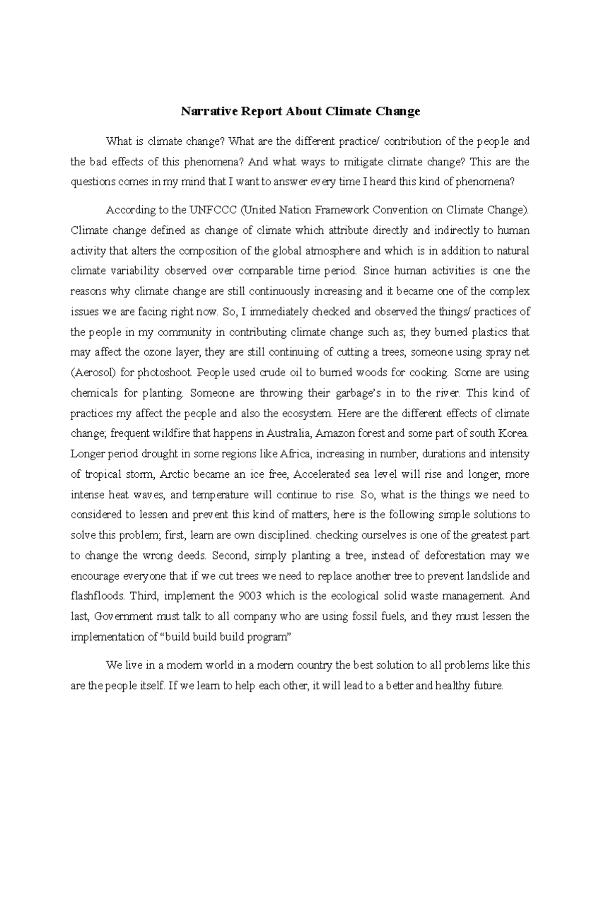 Narrative report - climate change - Narrative Report About Climate ...