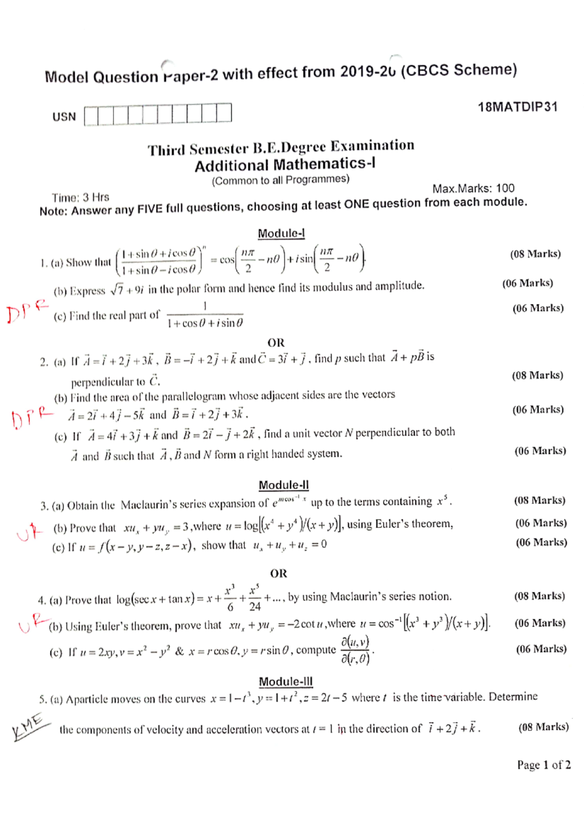 VTU Additional Mathematics I Jan 2021 QP 2 Solutions for All Branches ...
