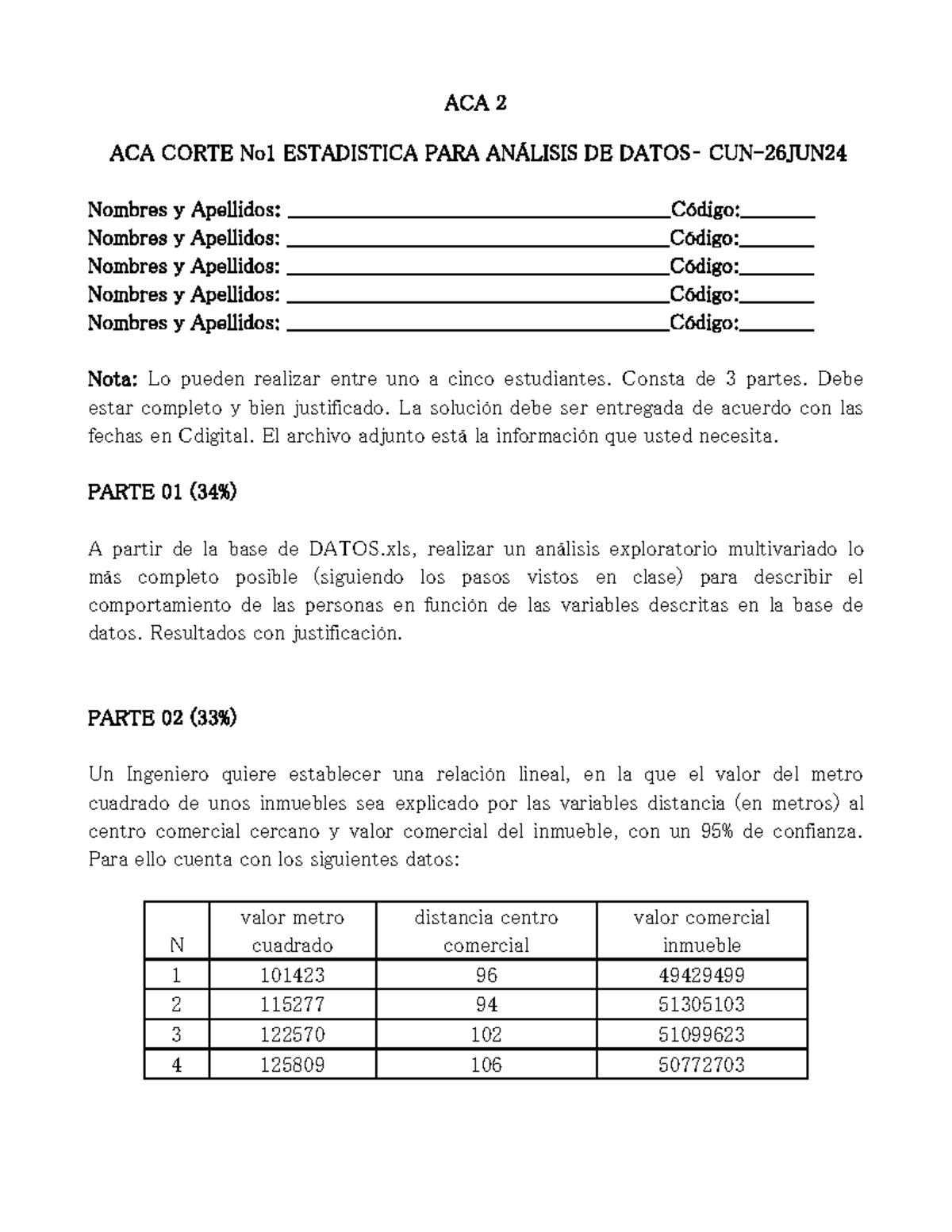 ACA 02 Estadistica PARA Analisis DE Datos - ACA 2 ACA CORTE No 1 ESTADISTICA PARA ANÁLISIS DE ...